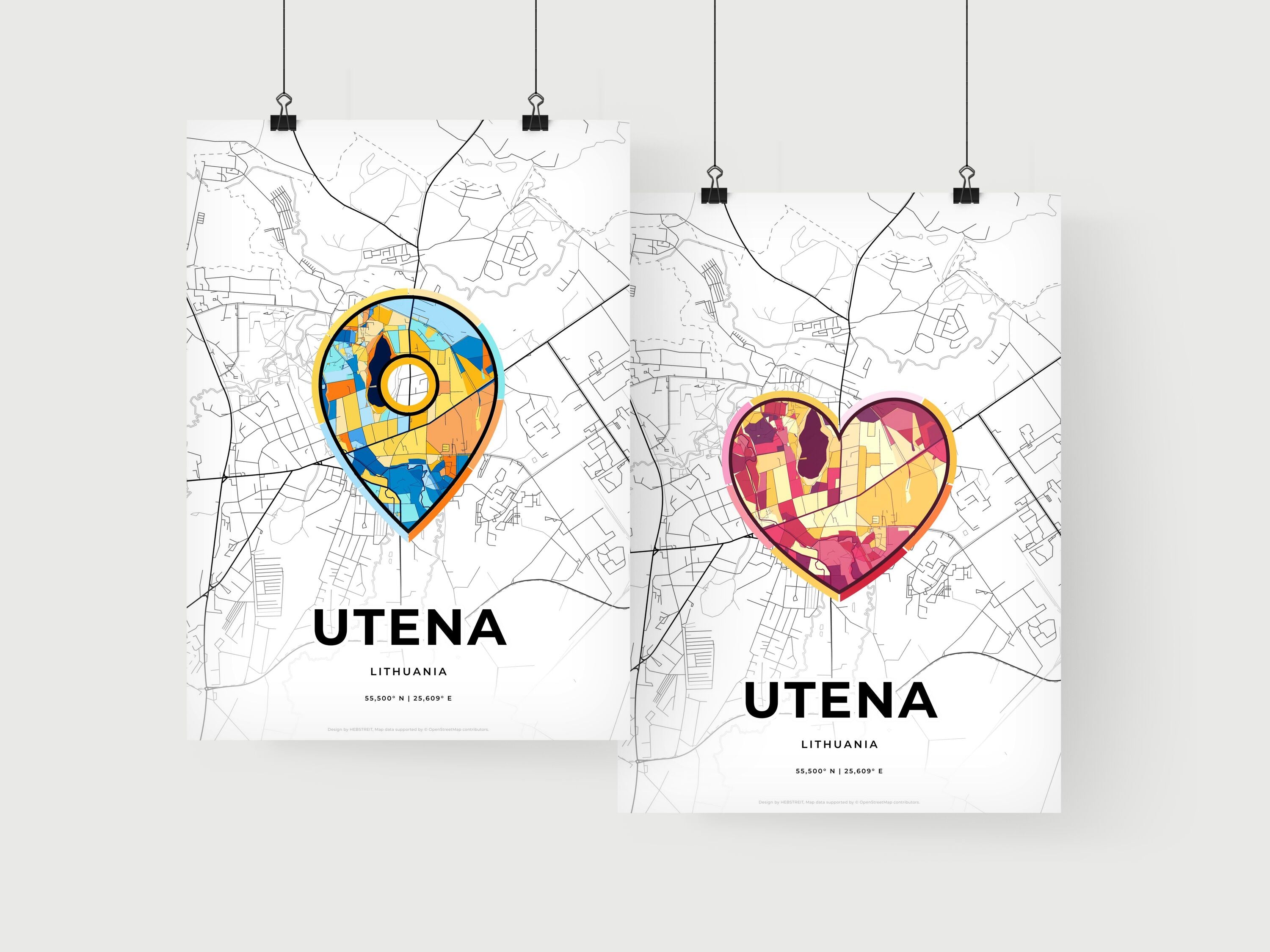 Utena Lithuania, Minimal Art Map With A Colorful Icon – HEBSTREIT