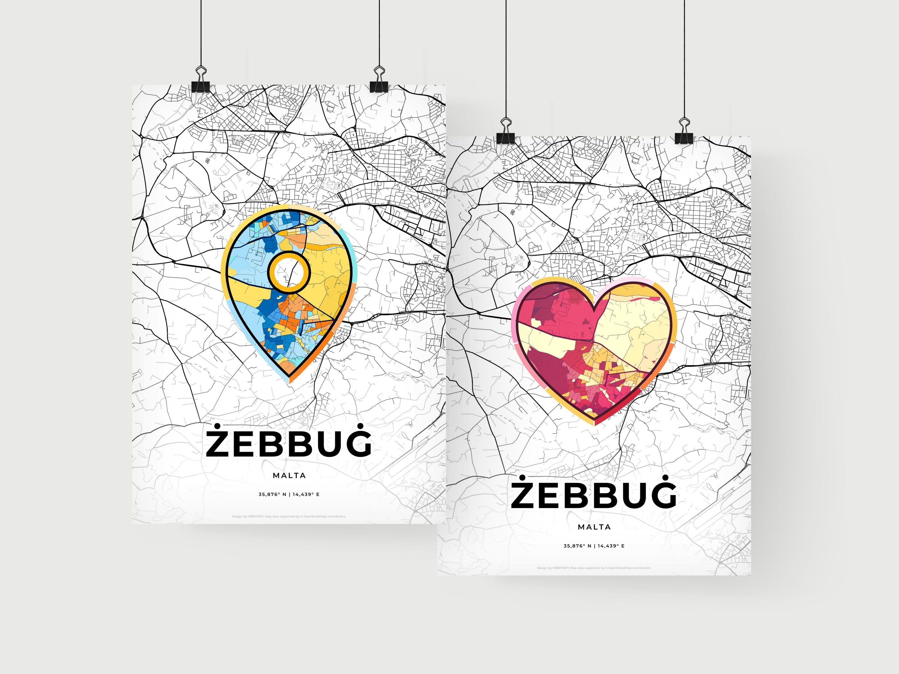 ŻEBBUĠ MALTA minimal art map with a colorful icon. Creative city map ...