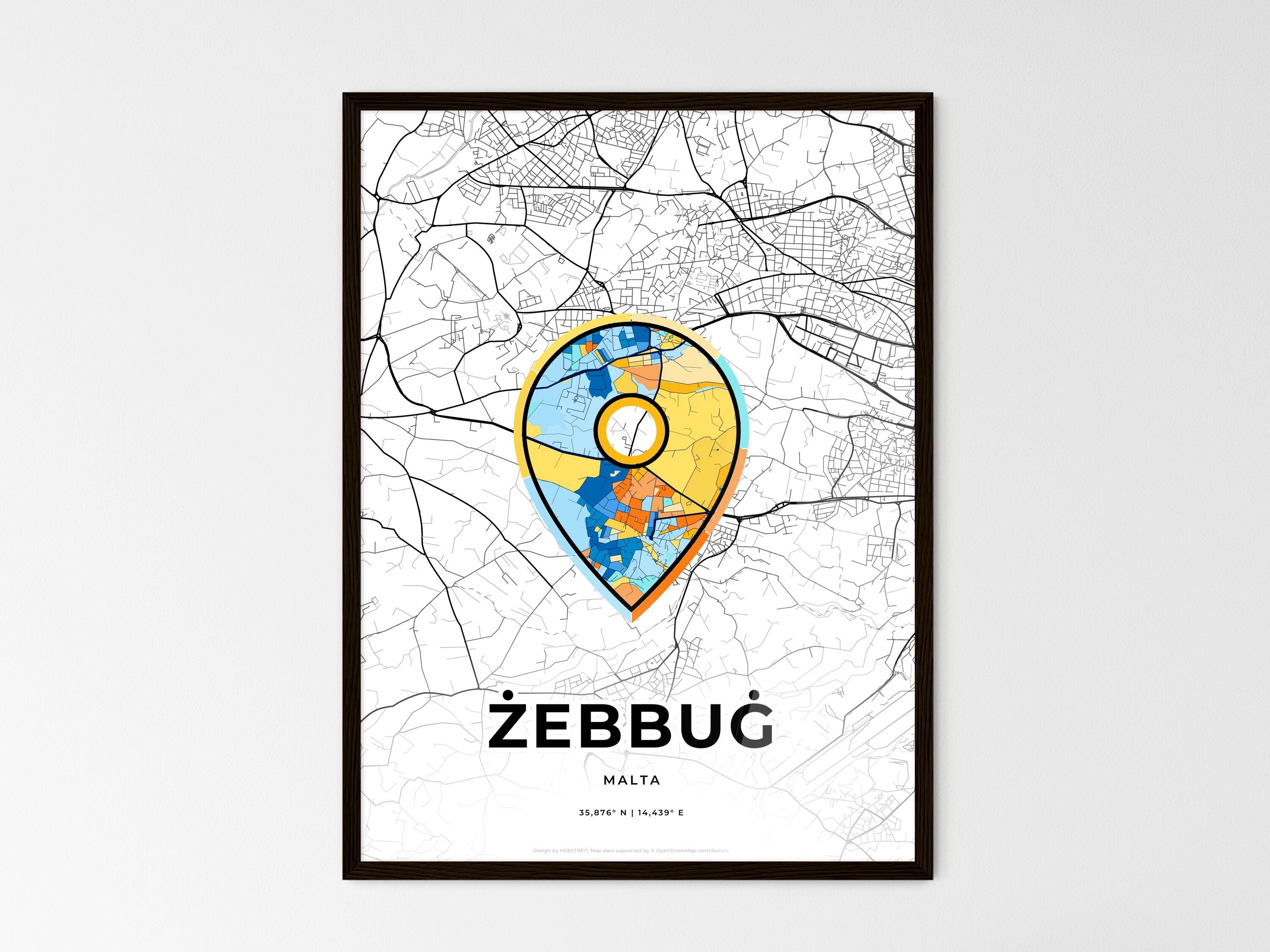 ŻEBBUĠ MALTA minimal art map with a colorful icon. Creative city map ...