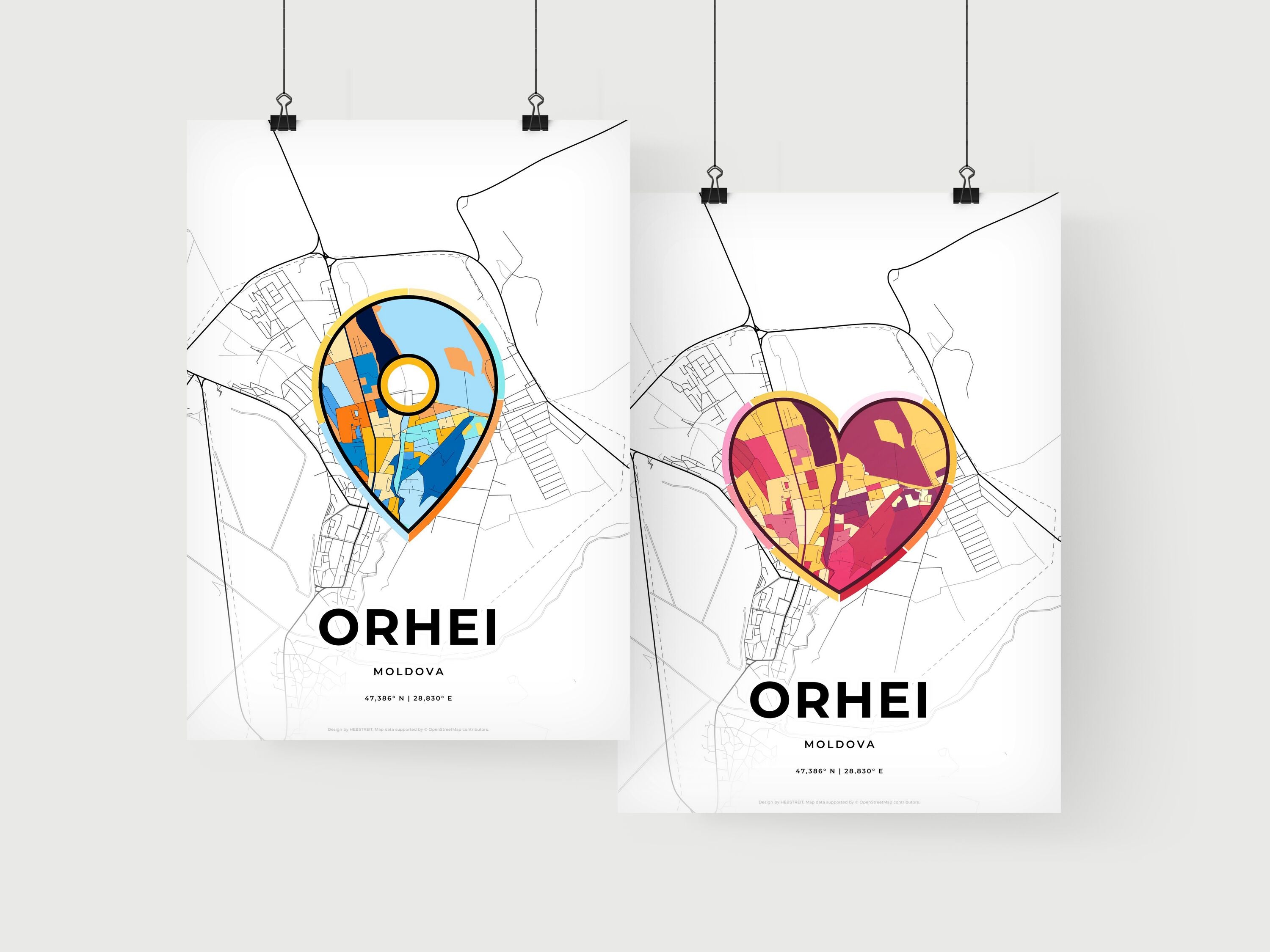 Art Map of Orhei Moldova, Minimal Art Map With A Colorful Icon – HEBSTREIT