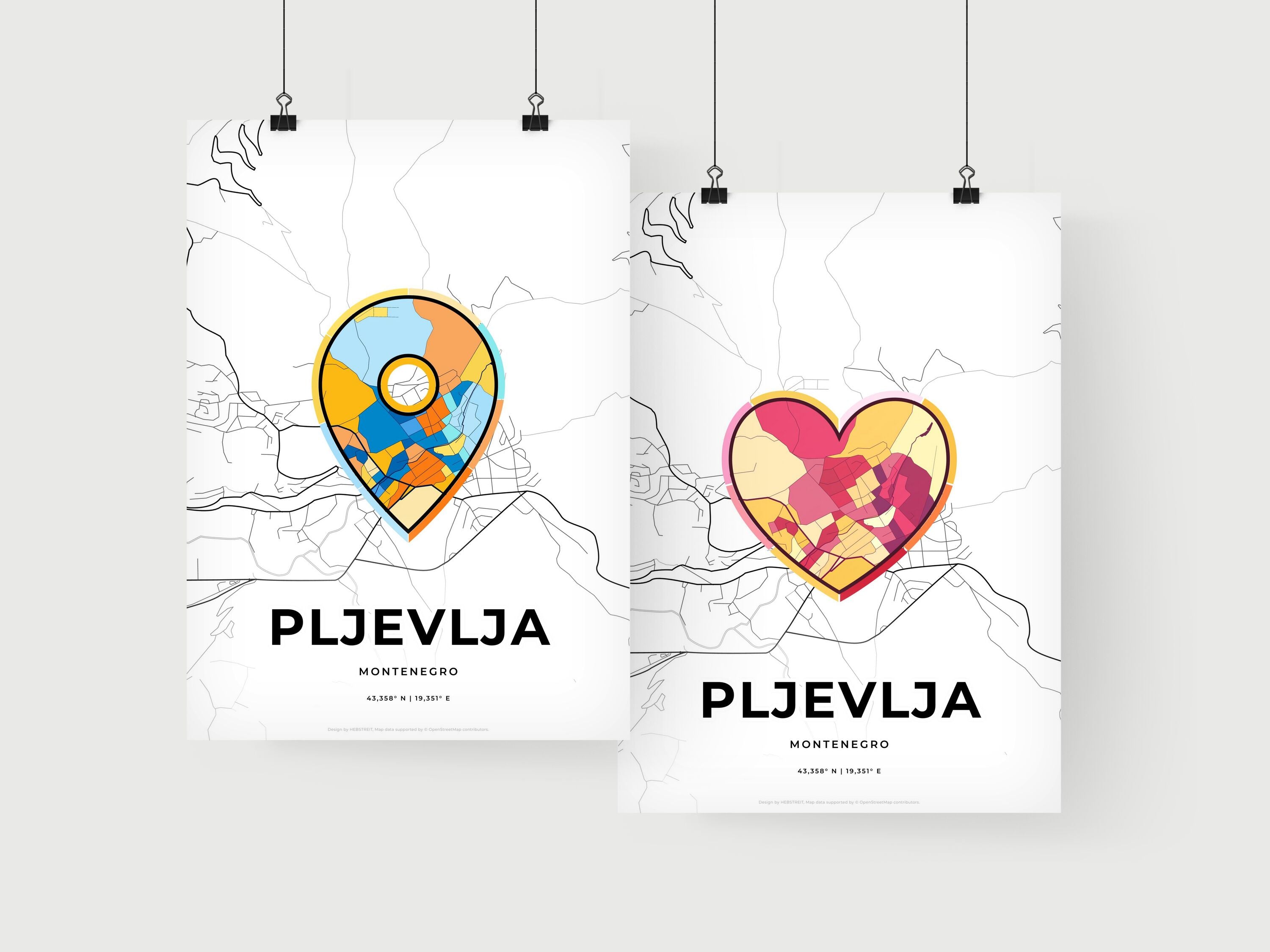 PLJEVLJA MONTENEGRO minimal art map with a colorful icon. Creative city ...