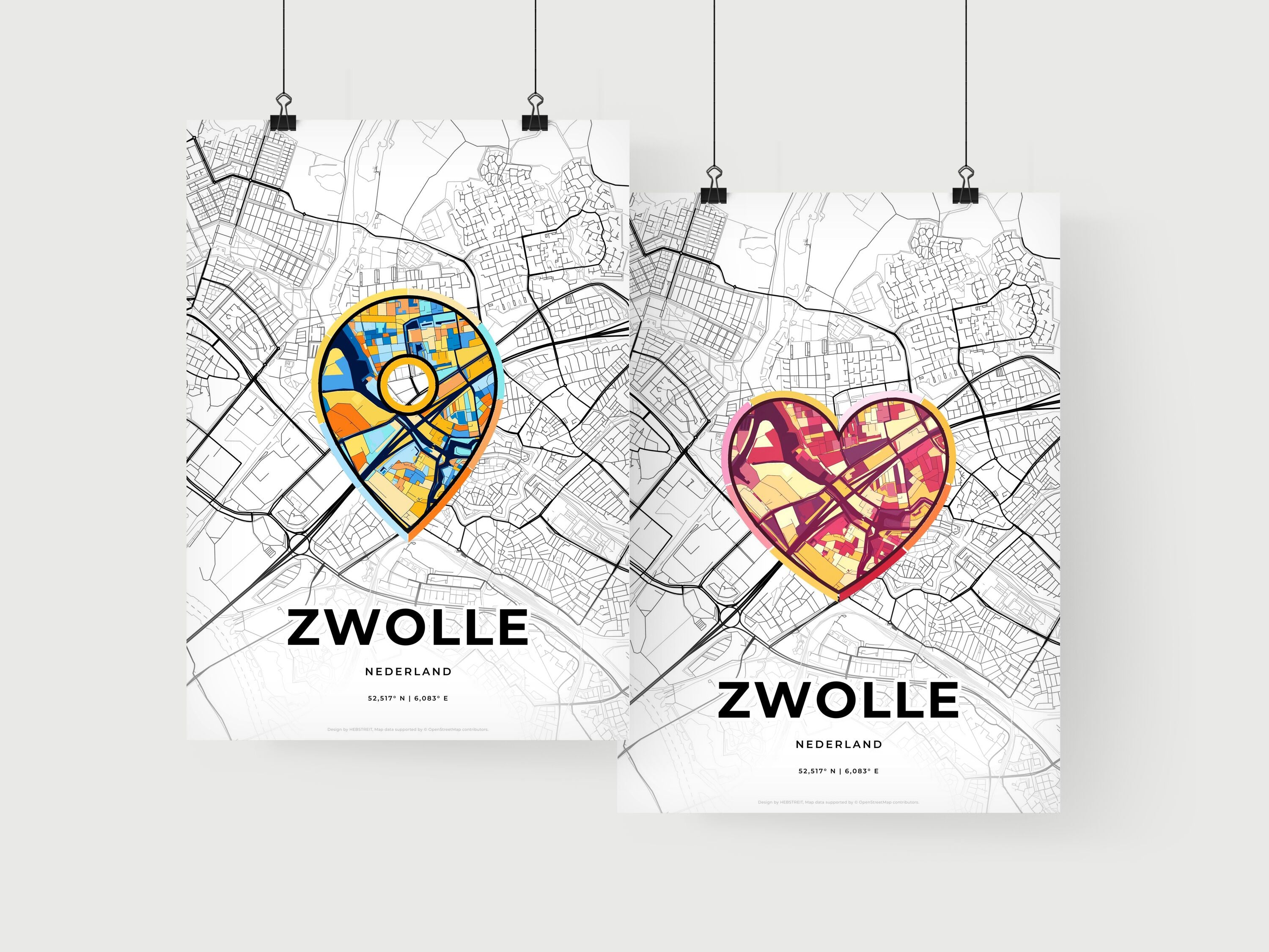 Zwolle Netherlands, Minimal Art Map With A Colorful Icon – HEBSTREIT