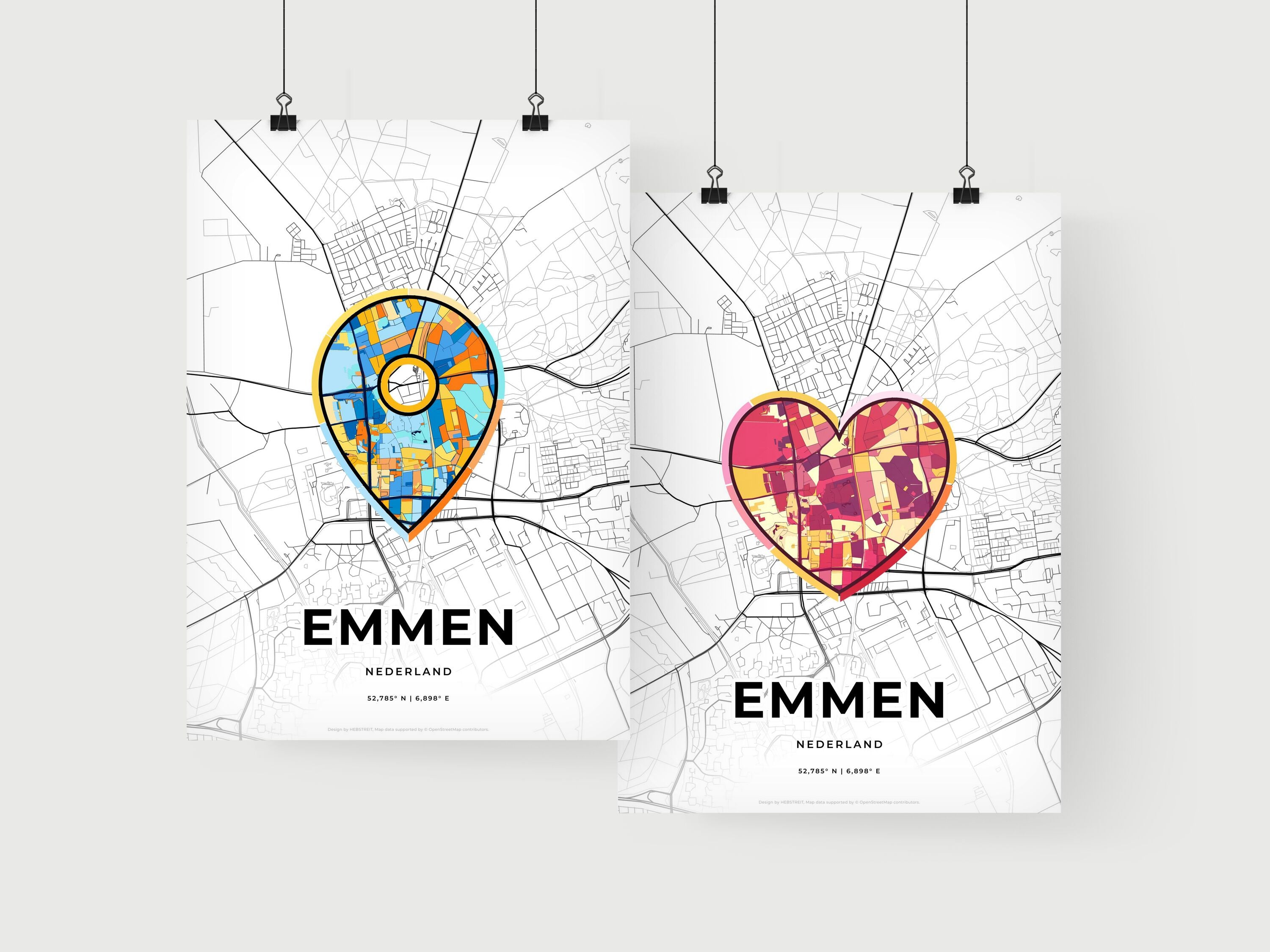 Art Map of Emmen Netherlands, Minimal Art Map With A Colorful Icon ...