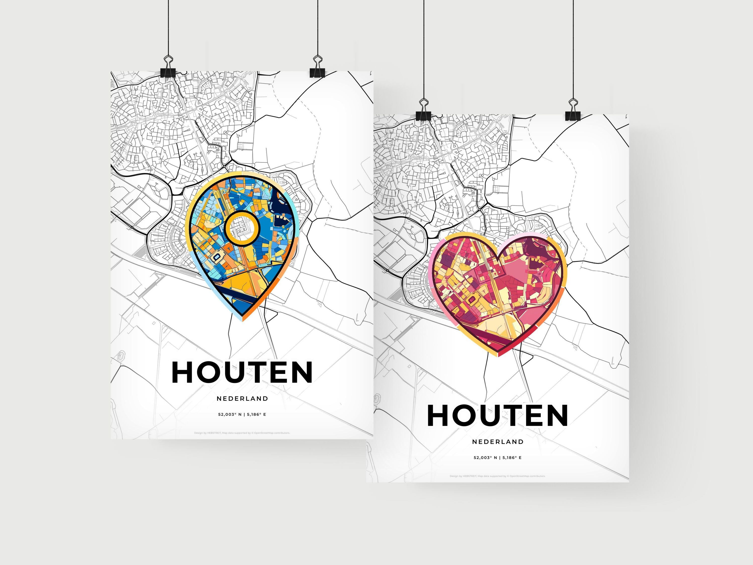 Art Map of Houten Netherlands, Minimal Art Map With A Colorful Icon ...