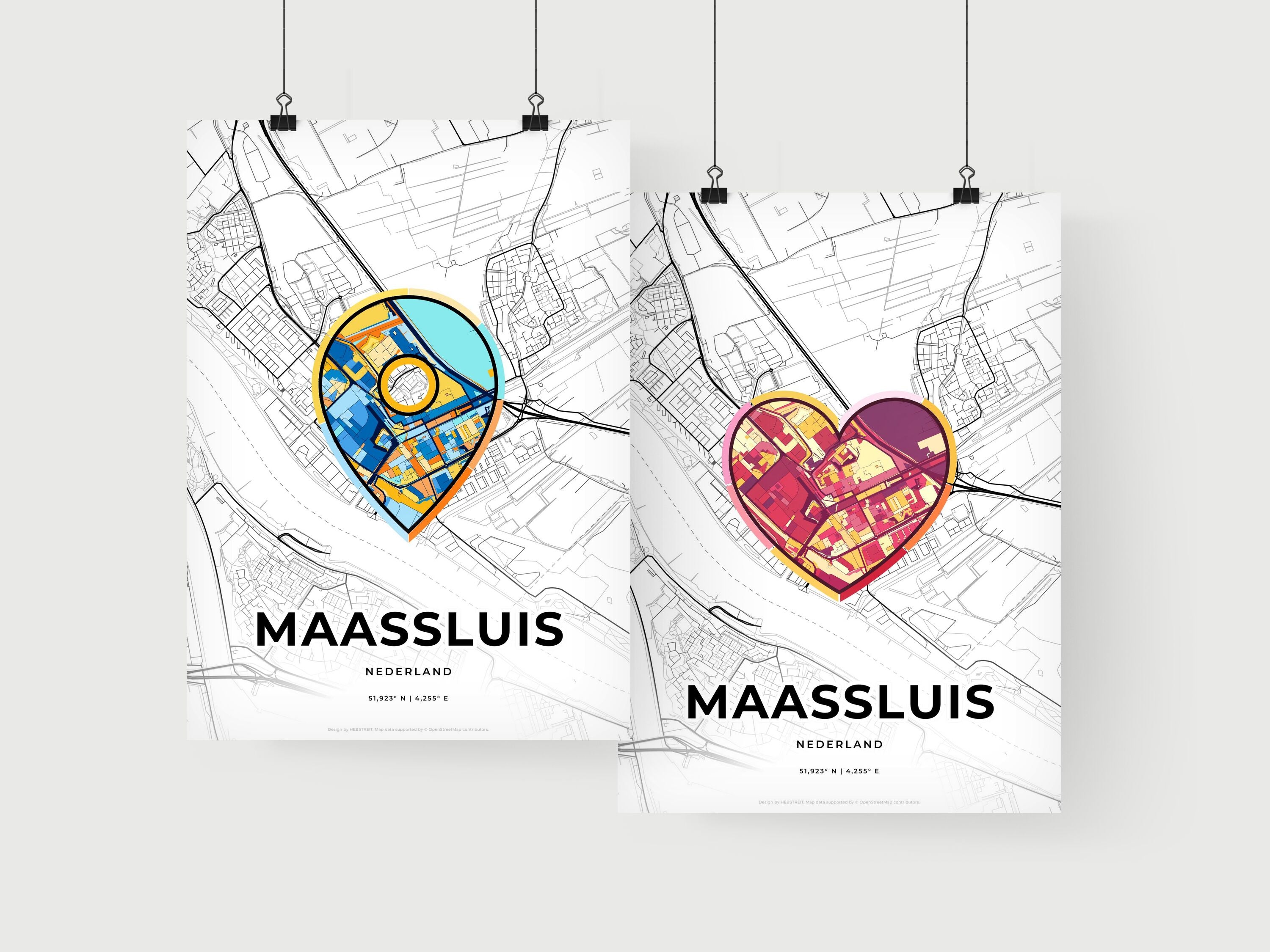 MAASSLUIS NETHERLANDS minimal art map with a colorful icon. Creative ...