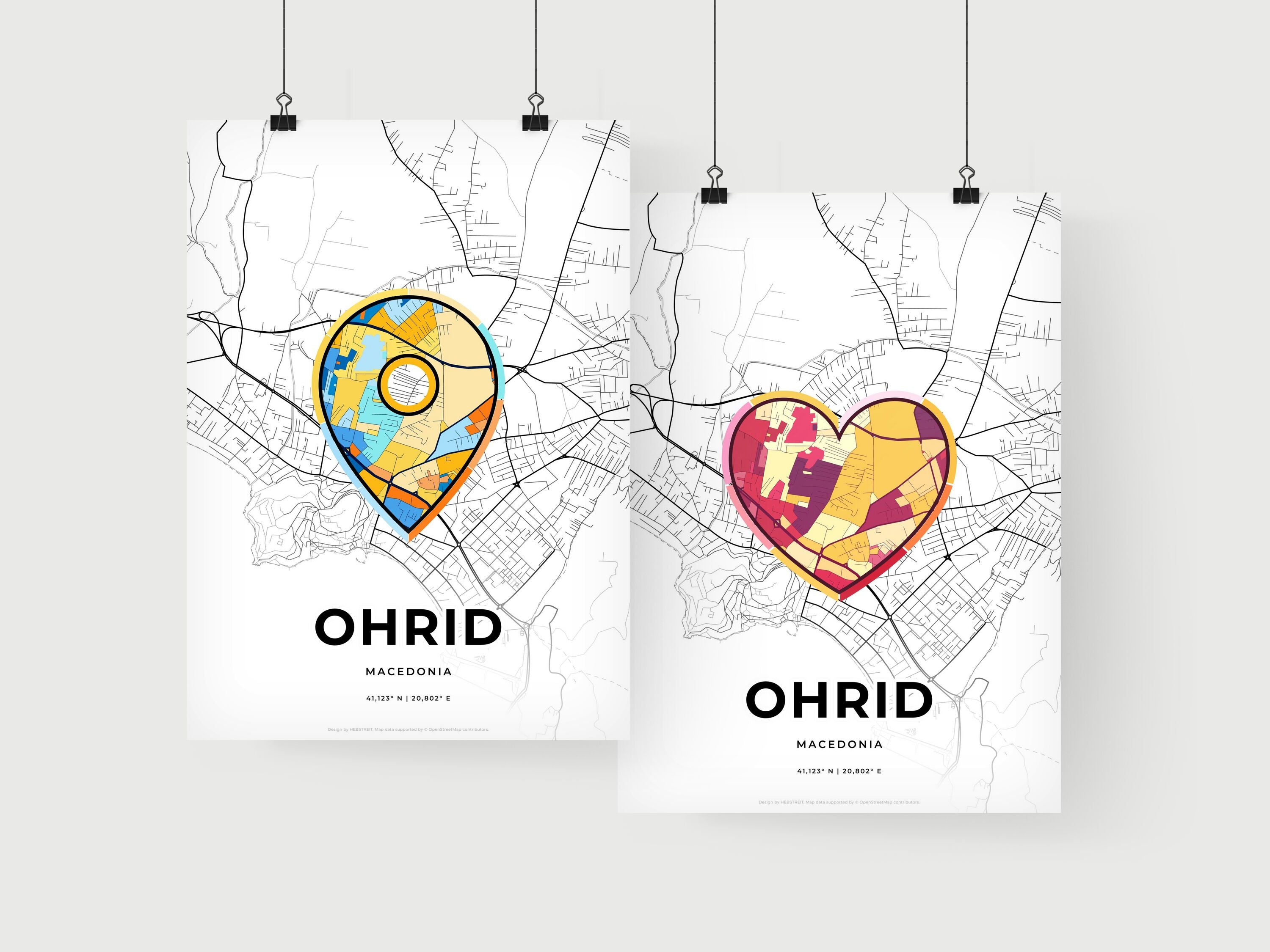 Ohrid North Macedonia, Minimal Art Map With A Colorful Icon – HEBSTREIT