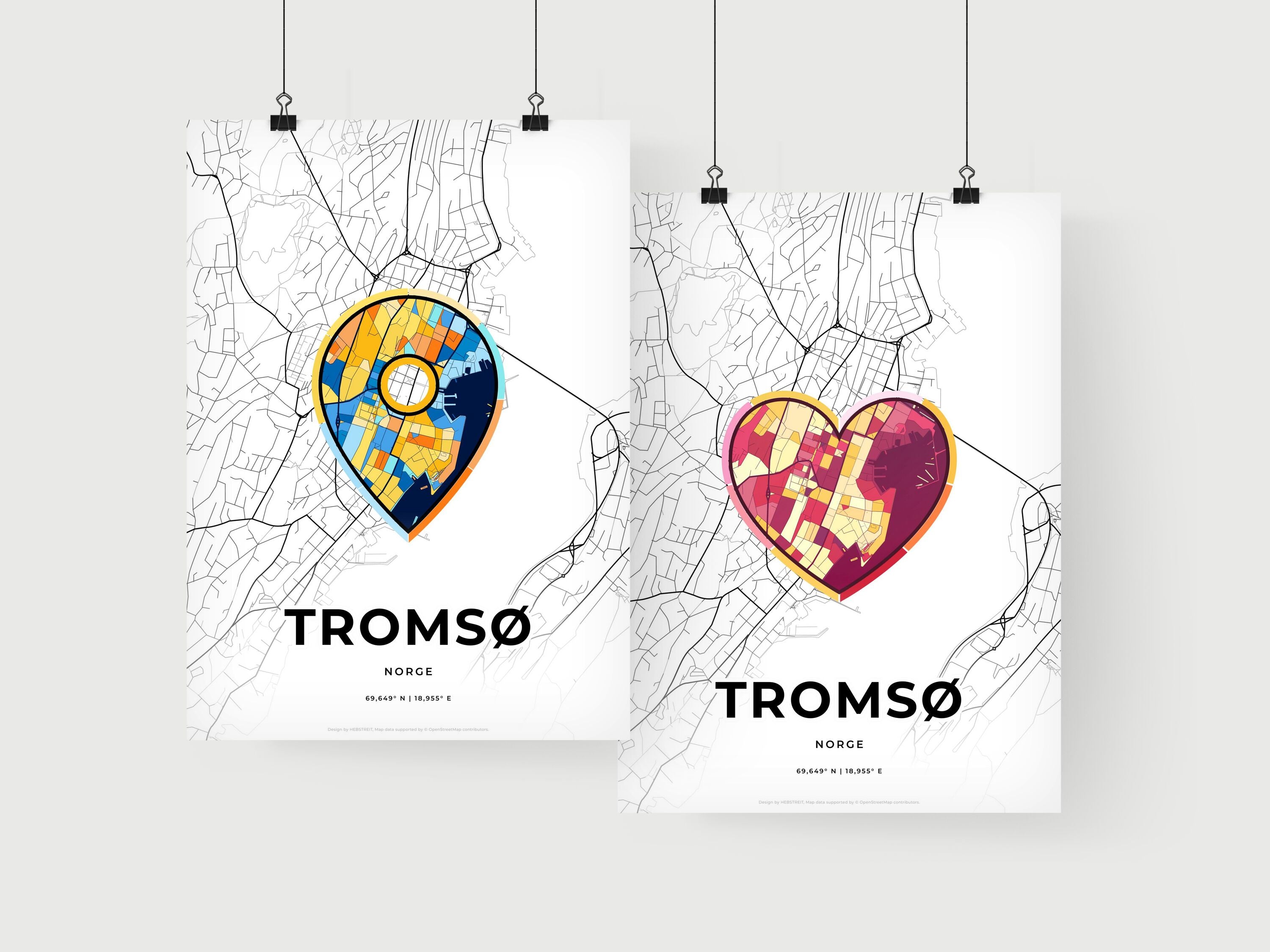 TROMSØ NORWAY minimal art map with a colorful icon. Creative city map ...