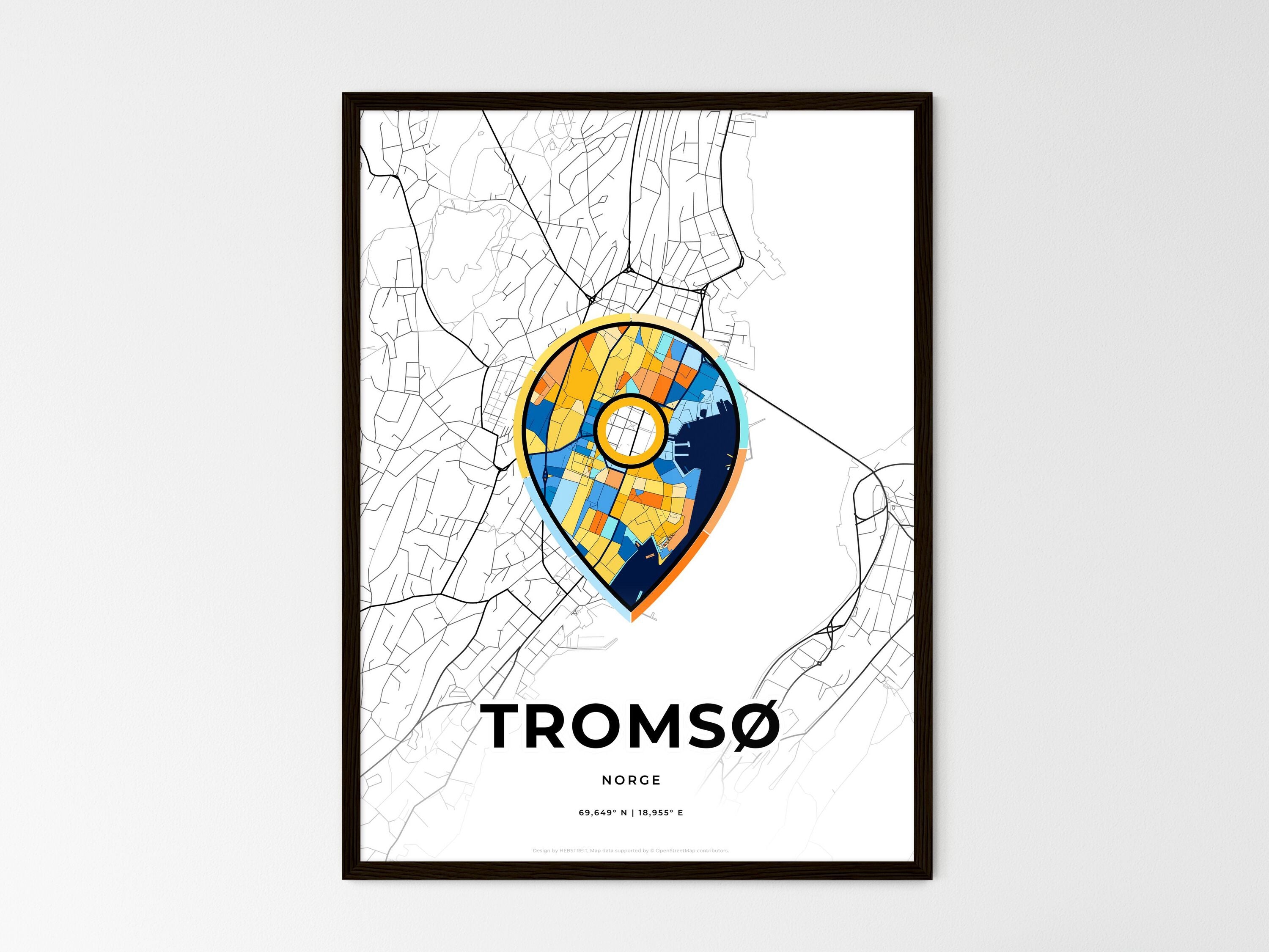 TROMSØ NORWAY minimal art map with a colorful icon. Creative city map ...
