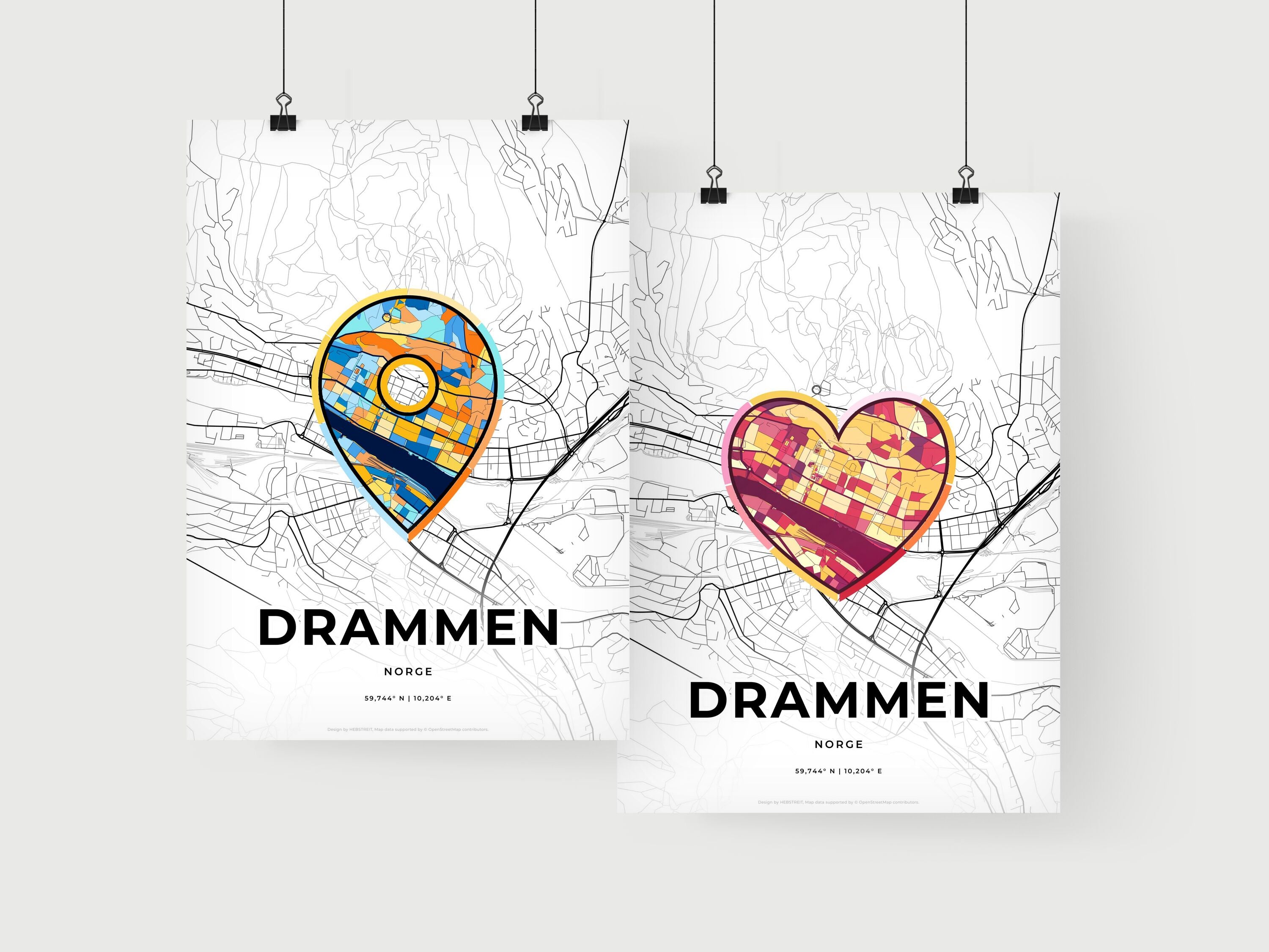 Drammen Norway, Minimal Art Map With A Colorful Icon – HEBSTREIT