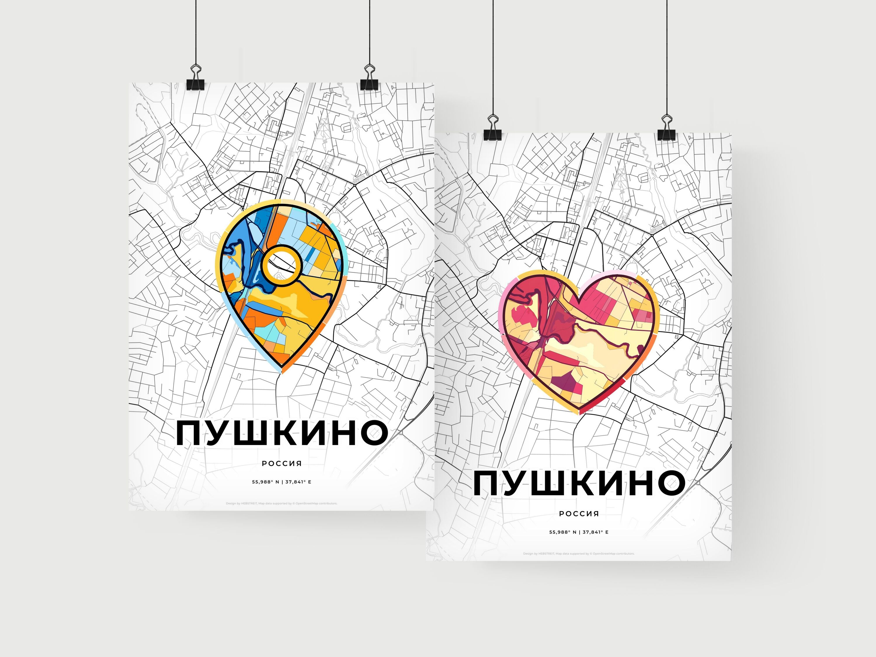 PUSHKINO RUSSIA minimal art map with a colorful icon. Creative city map ...