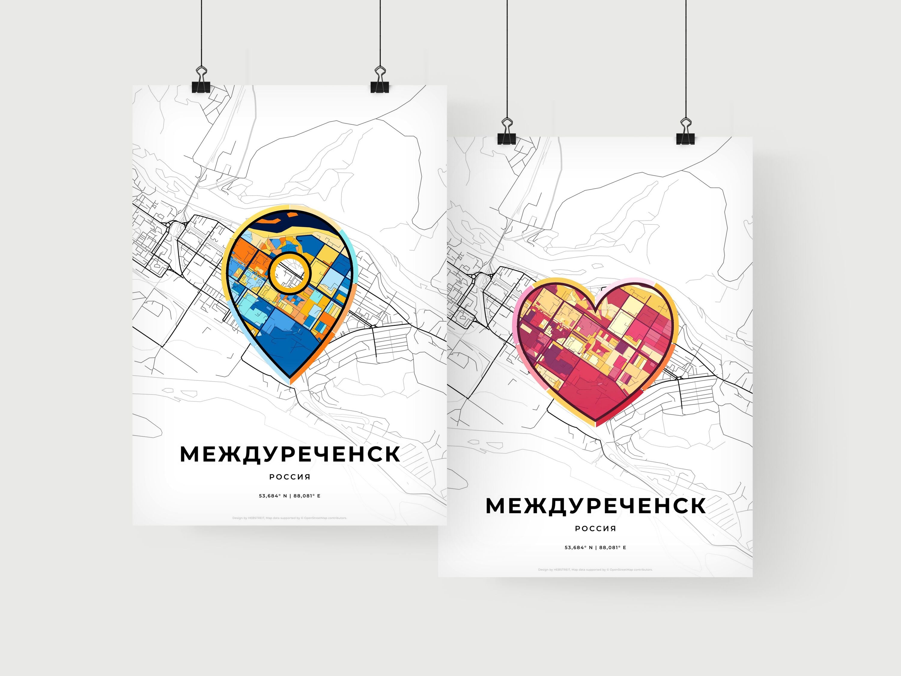 Art Map of Mezhdurechensk Russia, Minimal Art Map With A Colorful Icon ...