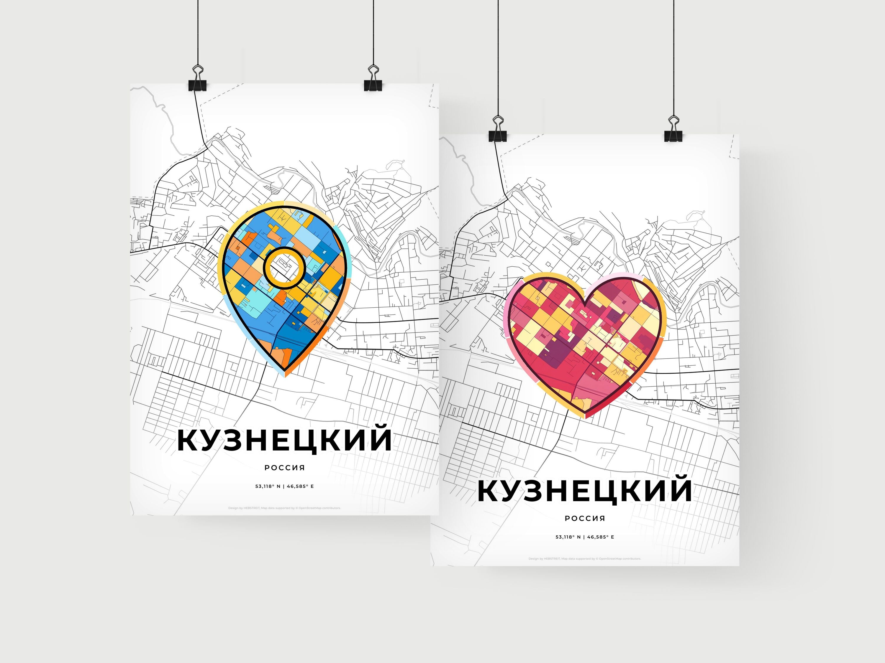 Art Map of Kuznetsk Russia, Minimal Art Map With A Colorful Icon ...