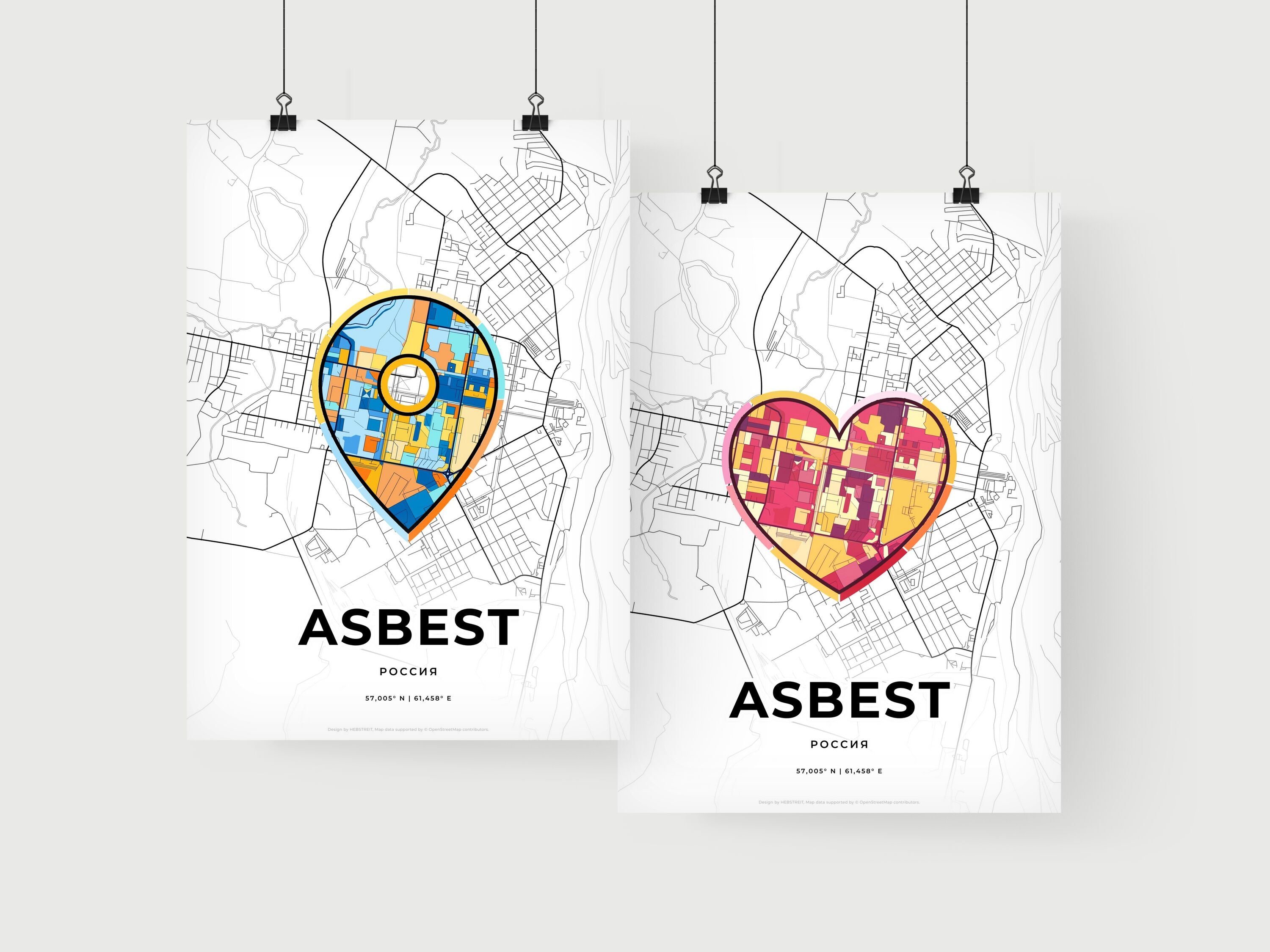Asbest Russia, Minimal Art Map With A Colorful Icon – HEBSTREIT