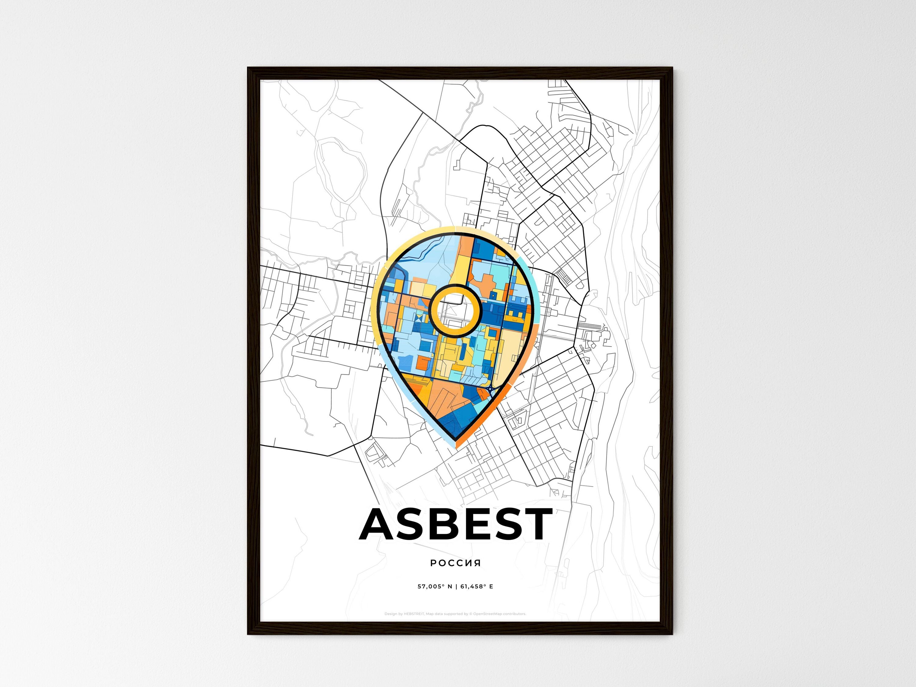 ASBEST RUSSIA minimal art map with a colorful icon. Creative city map ...