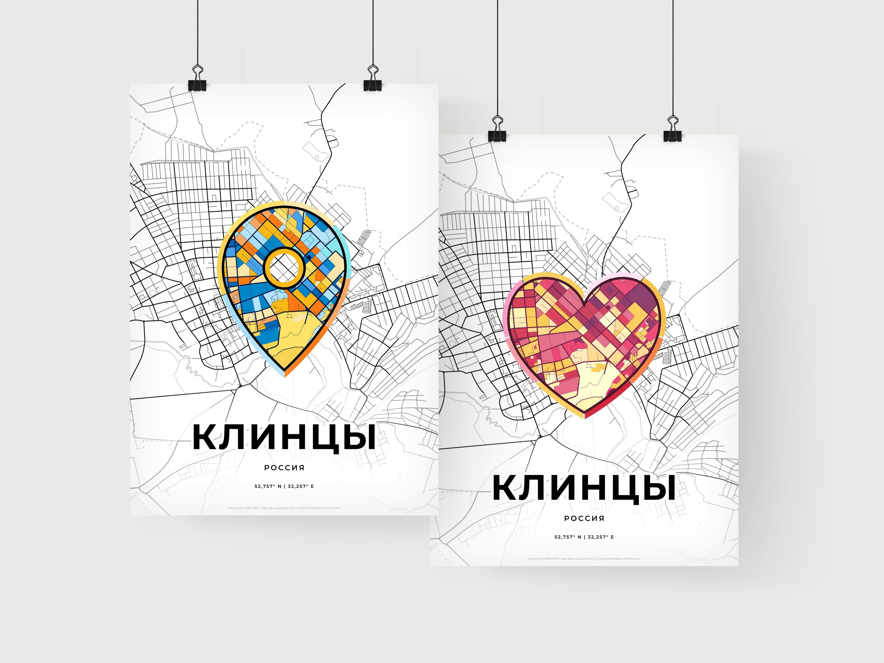 Art Map of Klintsy Russia, Minimal Art Map With A Colorful Icon – HEBSTREIT