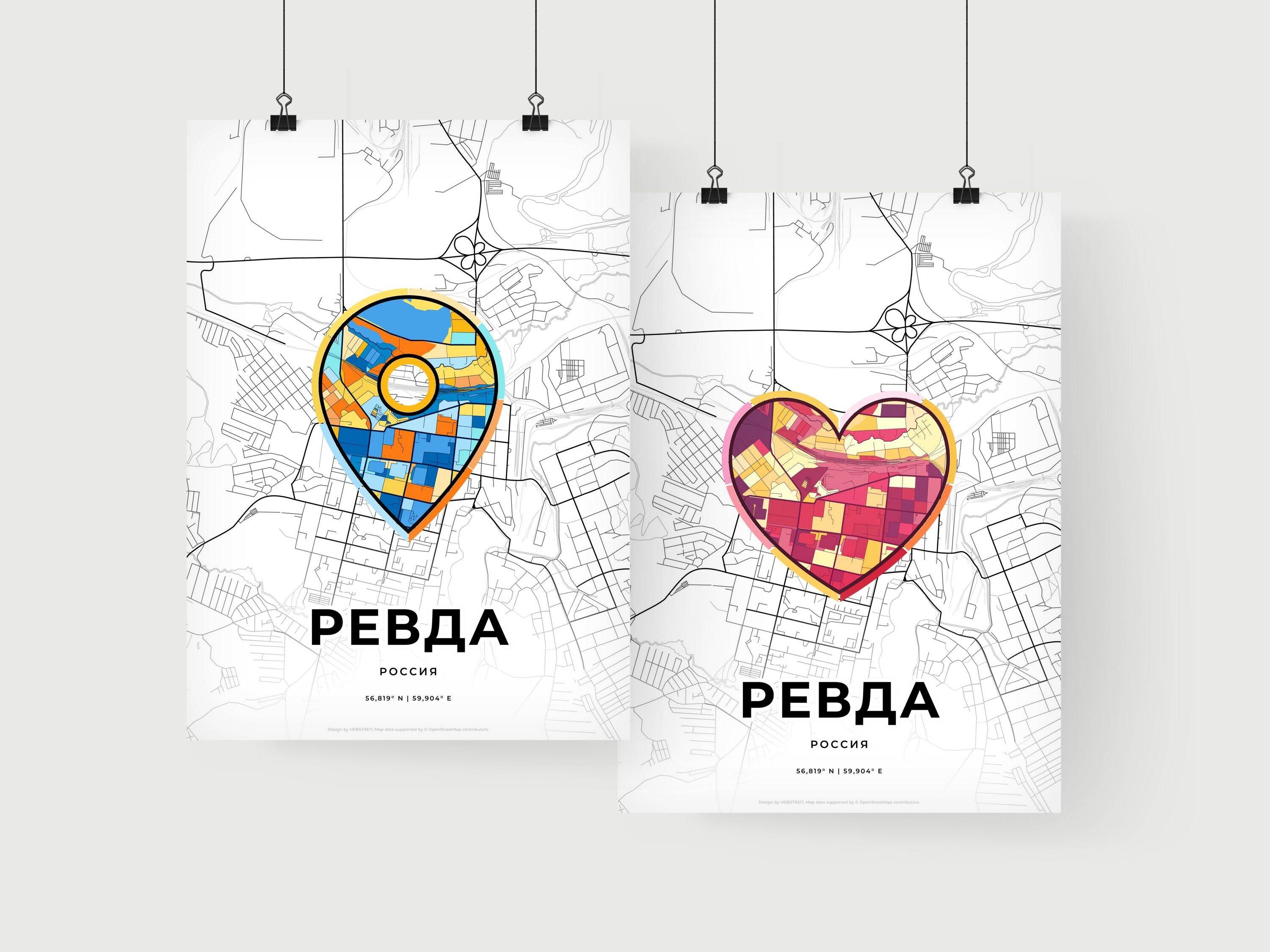 REVDA RUSSIA minimal art map with a colorful icon. Creative city map ...