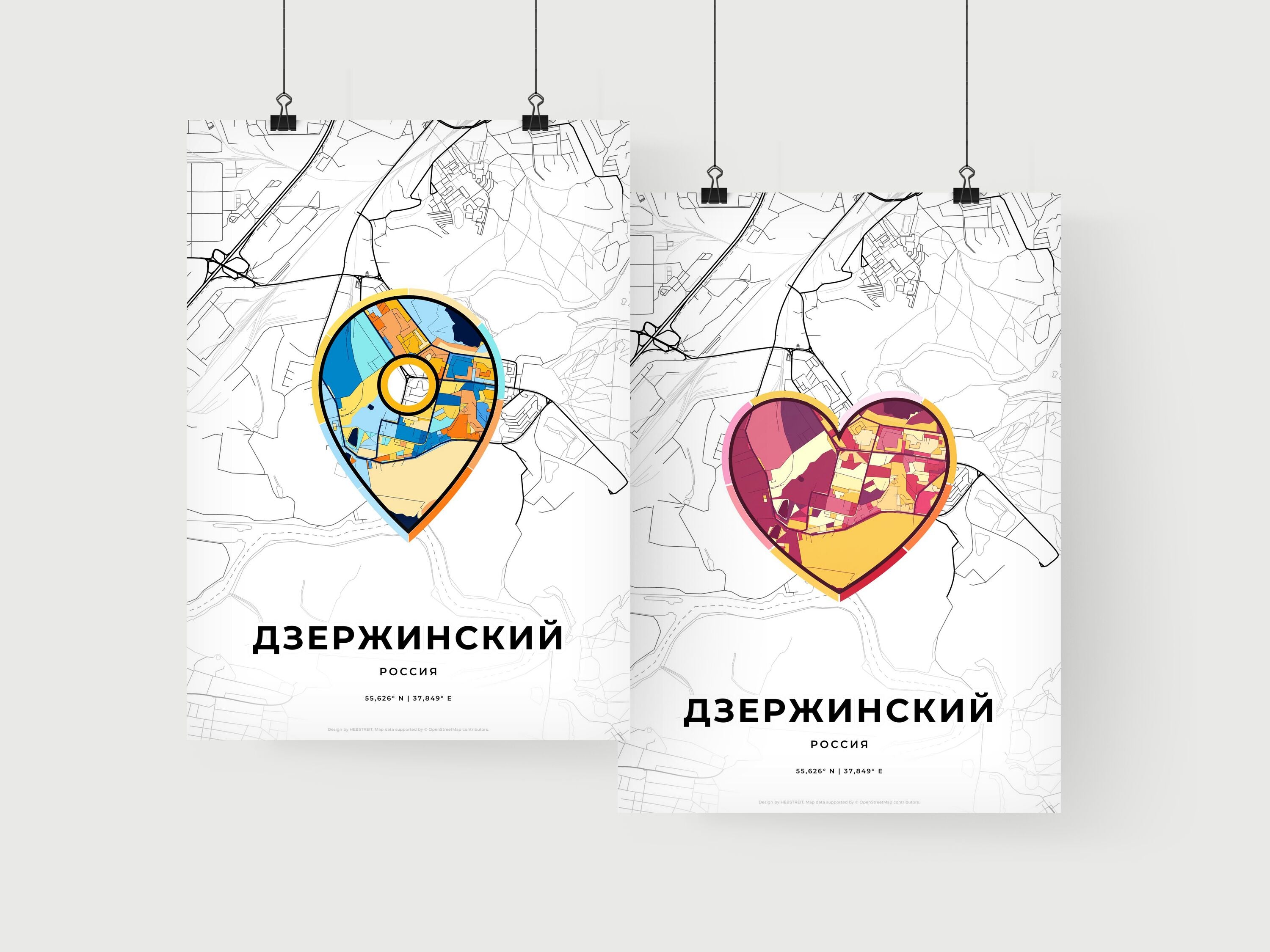 Art Map of Dzerzhinsky Russia, Minimal Art Map With A Colorful Icon ...