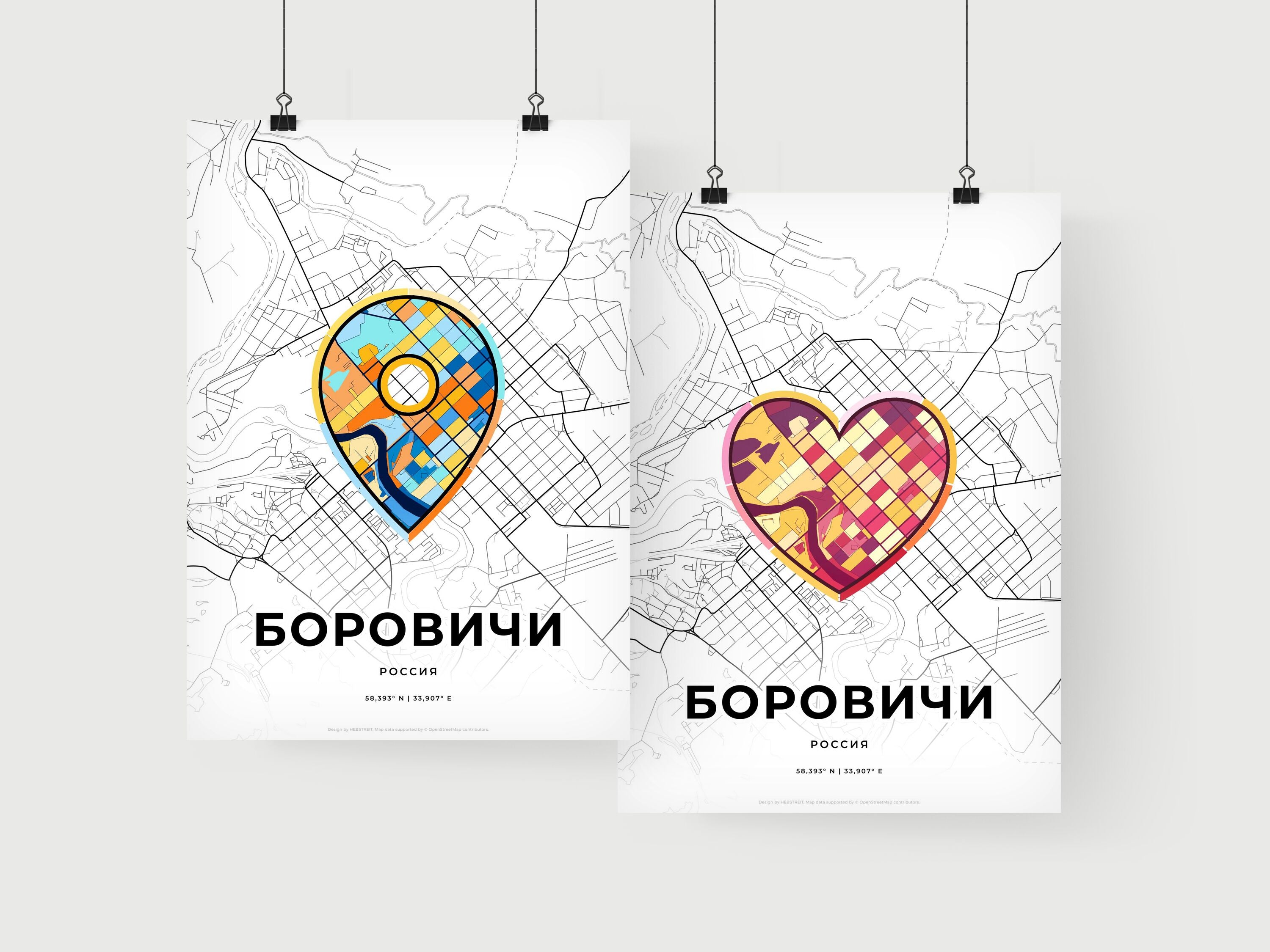 BOROVICHI RUSSIA minimal art map with a colorful icon. Creative city ...