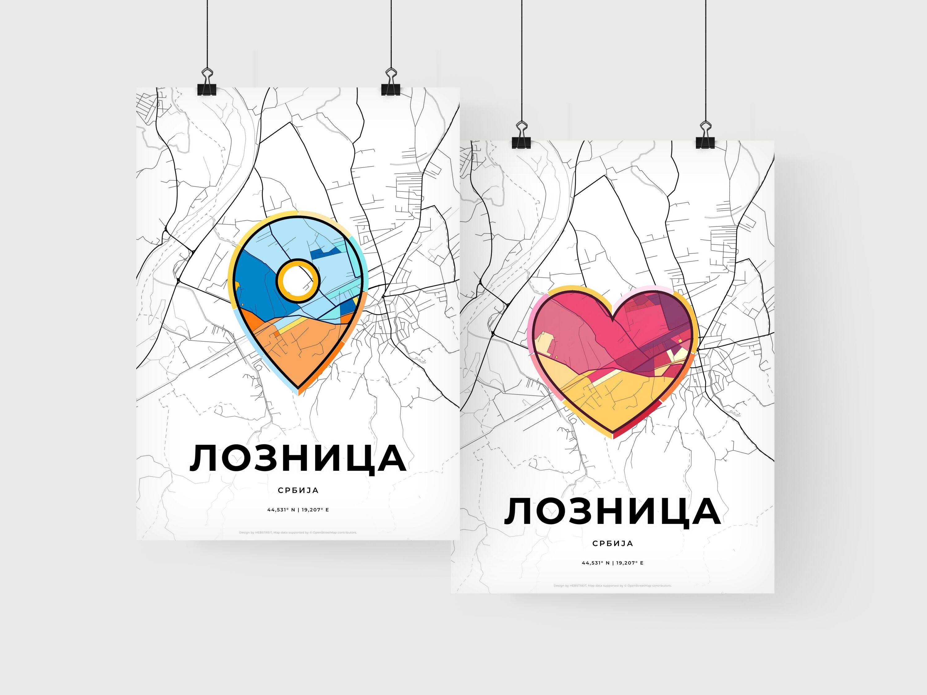 Loznica Serbia, Minimal Art Map With A Colorful Icon – HEBSTREIT