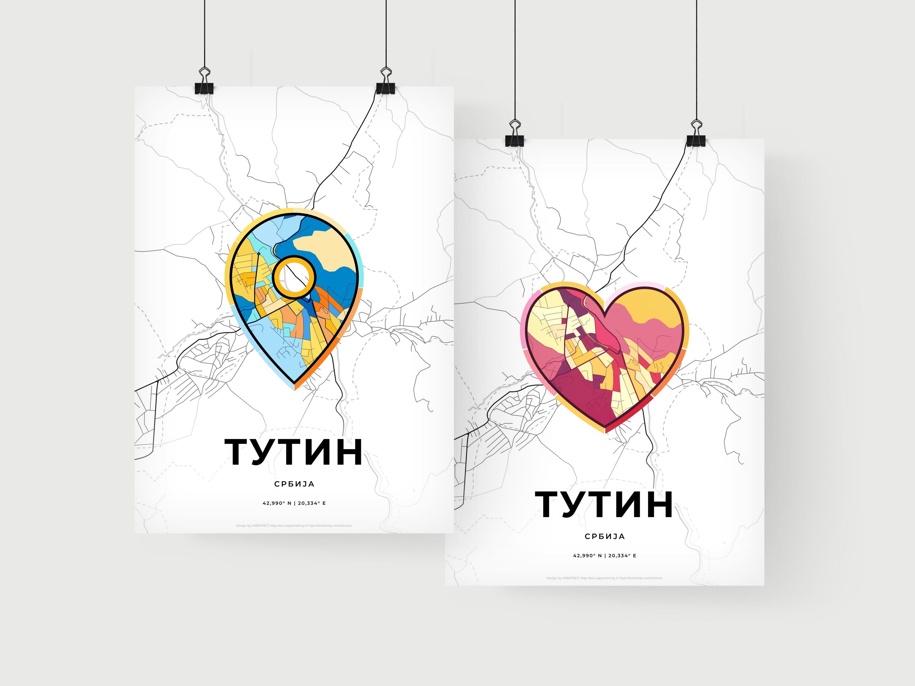 Tutin Serbia, Minimal Art Map With A Colorful Icon – HEBSTREIT
