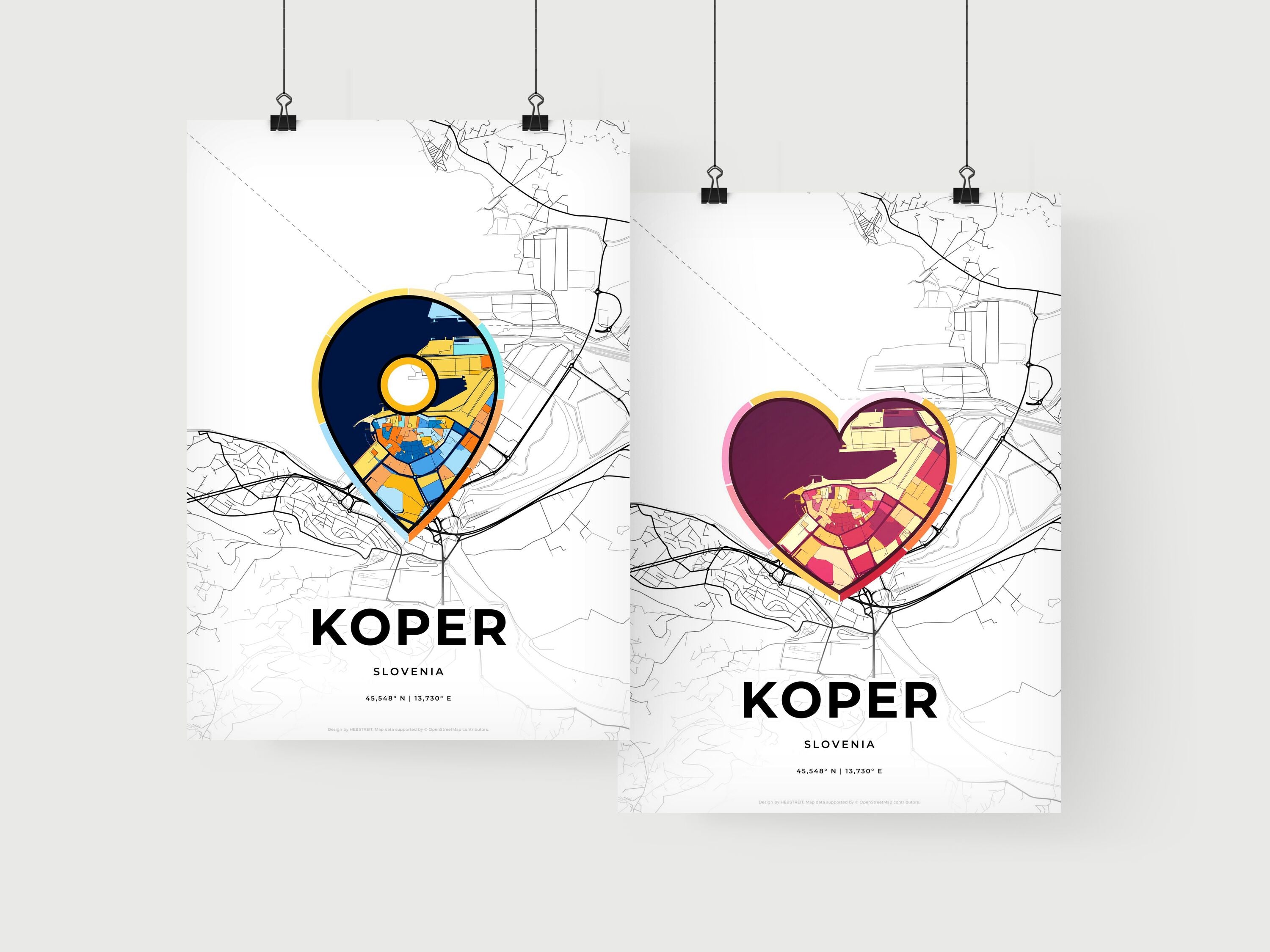 Art Map of Koper Slovenia, Minimal Art Map With A Colorful Icon – HEBSTREIT