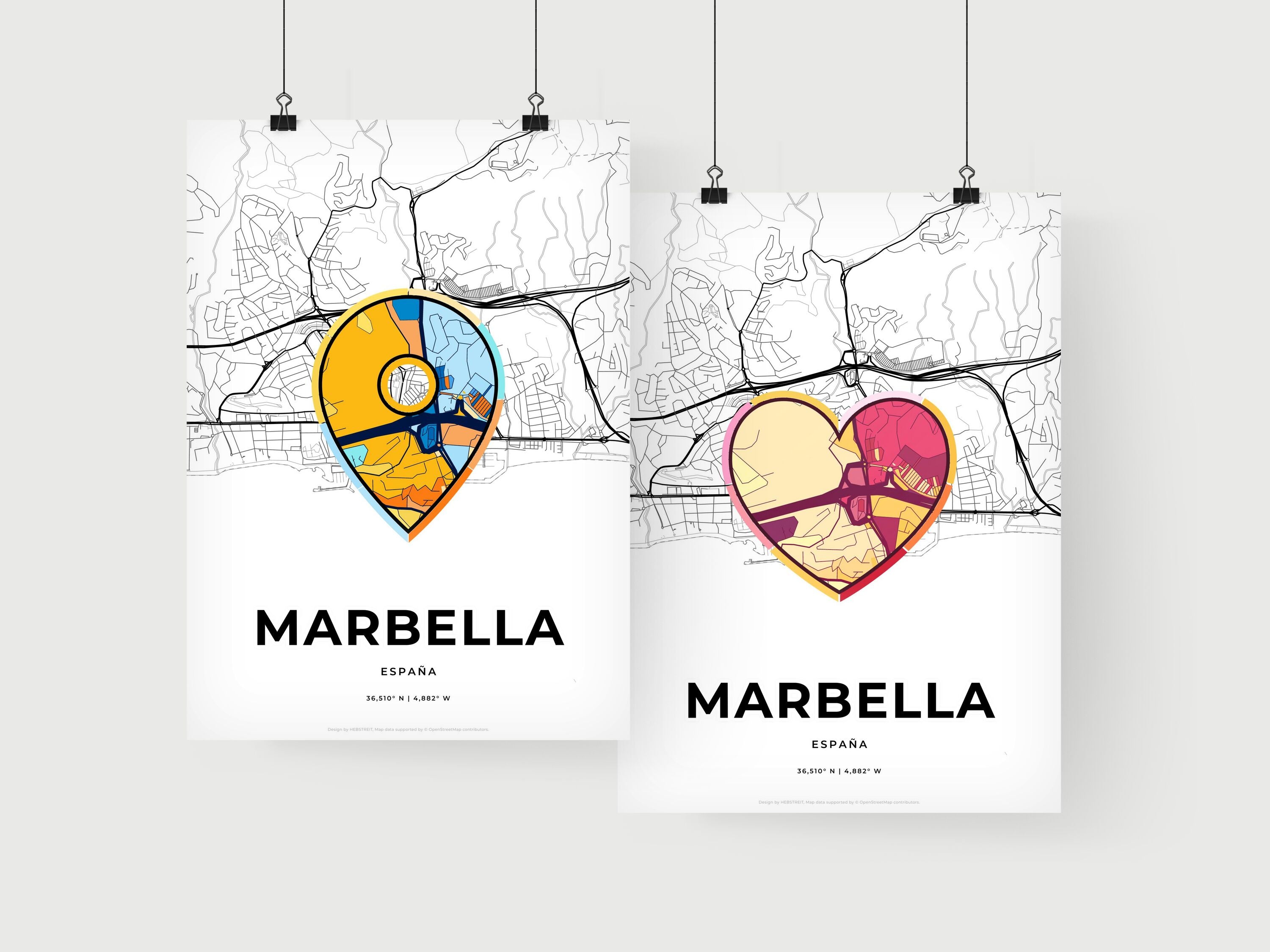 Marbella Spain, Minimal Art Map With A Colorful Icon – HEBSTREIT