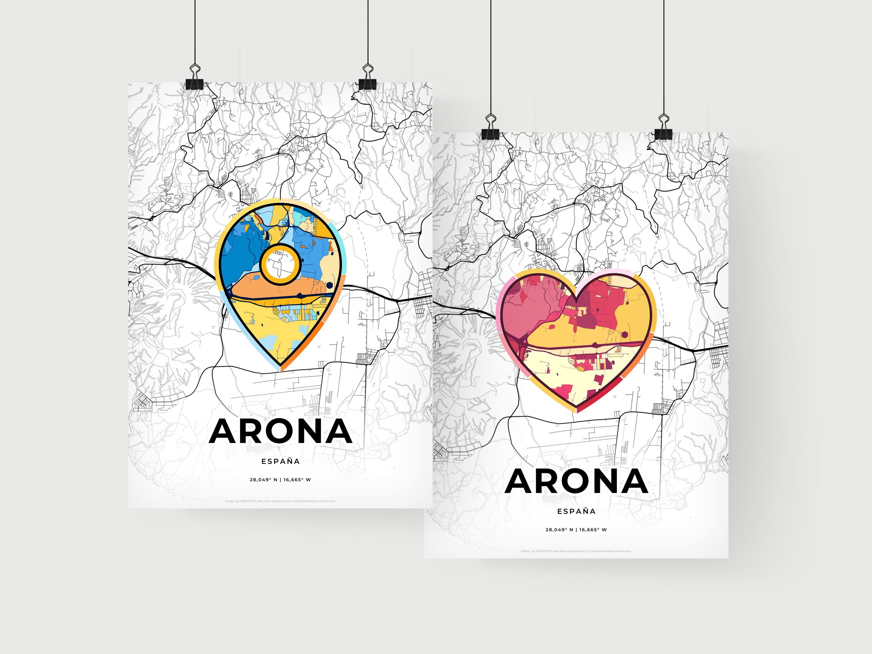 ARONA SPAIN minimal art map with a colorful icon. Creative city map ...
