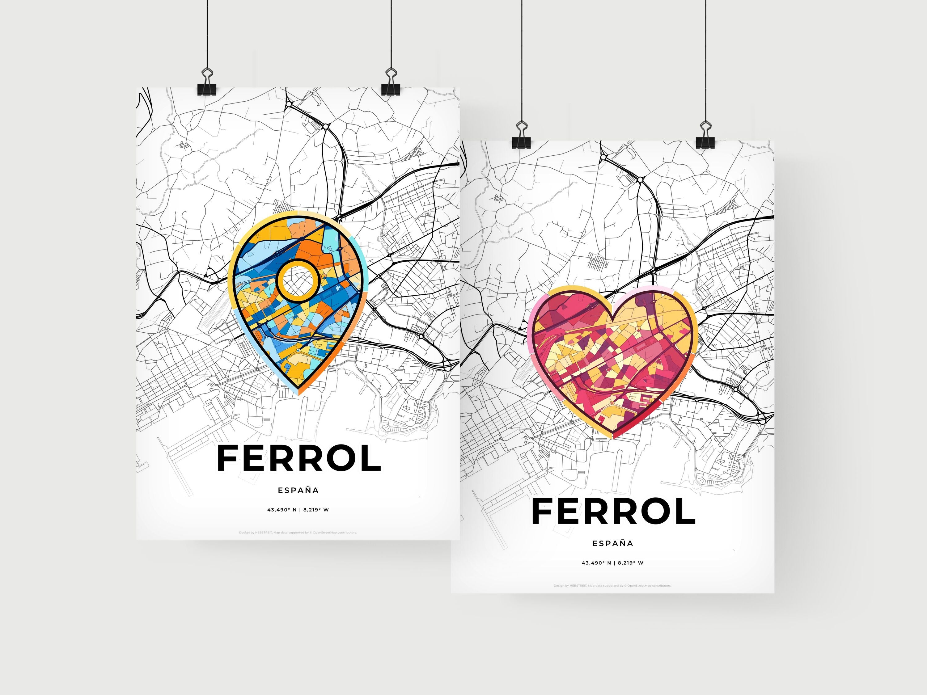 Ferrol Spain, Minimal Art Map With A Colorful Icon – HEBSTREIT