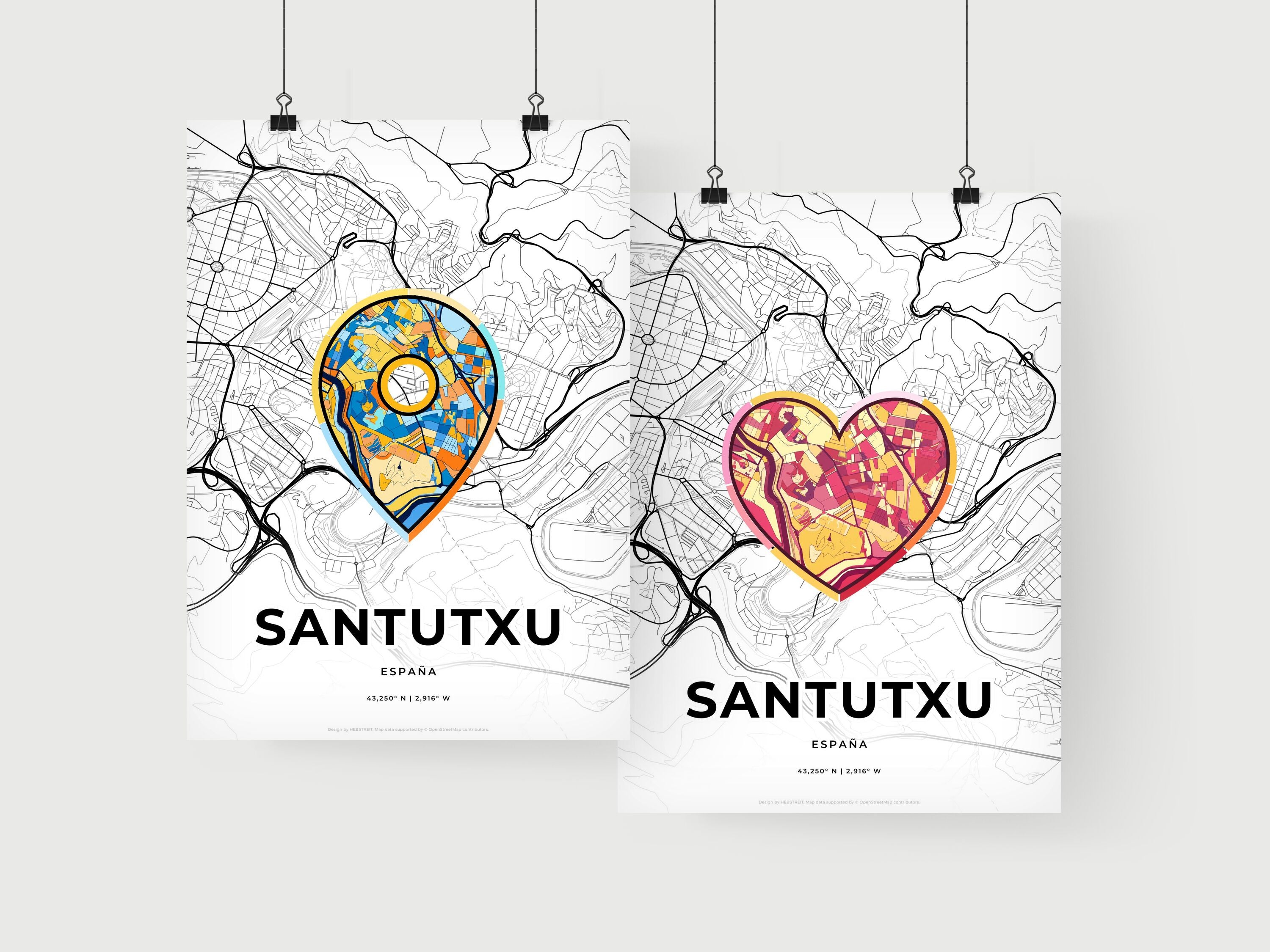 Santutxu Spain, Minimal Art Map With A Colorful Icon – HEBSTREIT