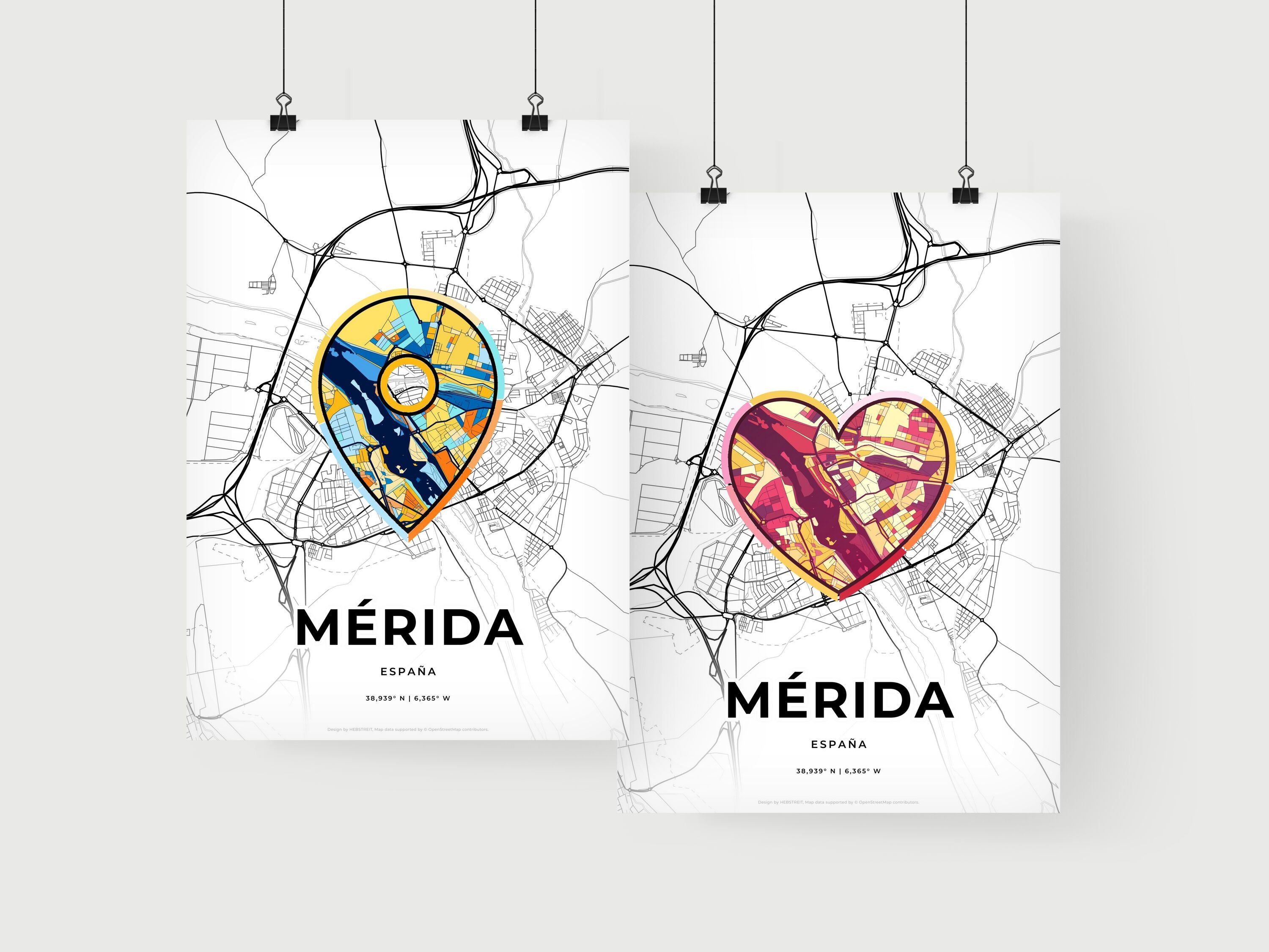 Art Map of Mérida Spain, Minimal Art Map With A Colorful Icon – HEBSTREIT
