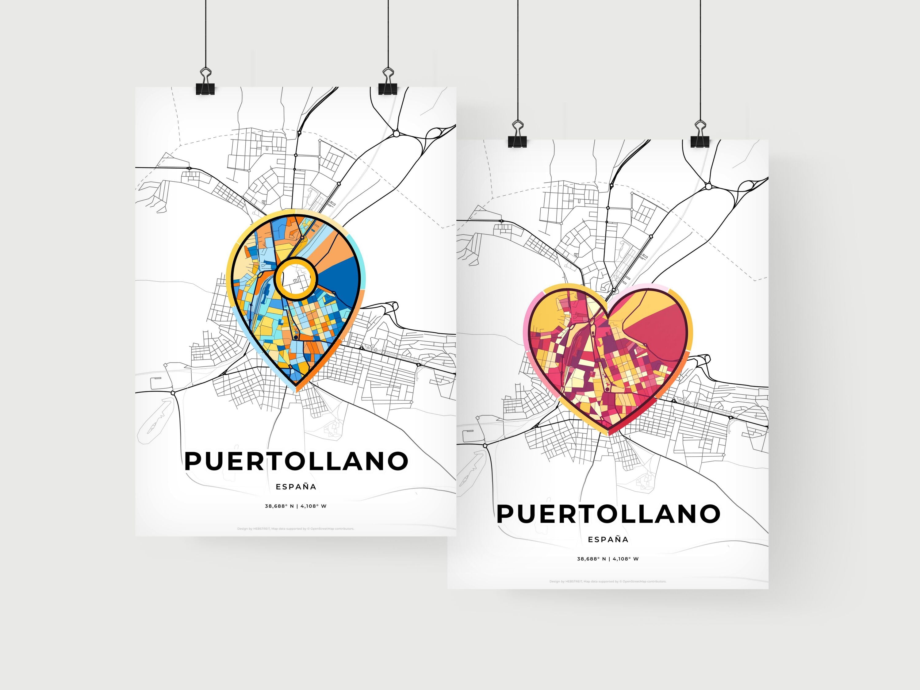 PUERTOLLANO SPAIN minimal art map with a colorful icon. Creative city ...