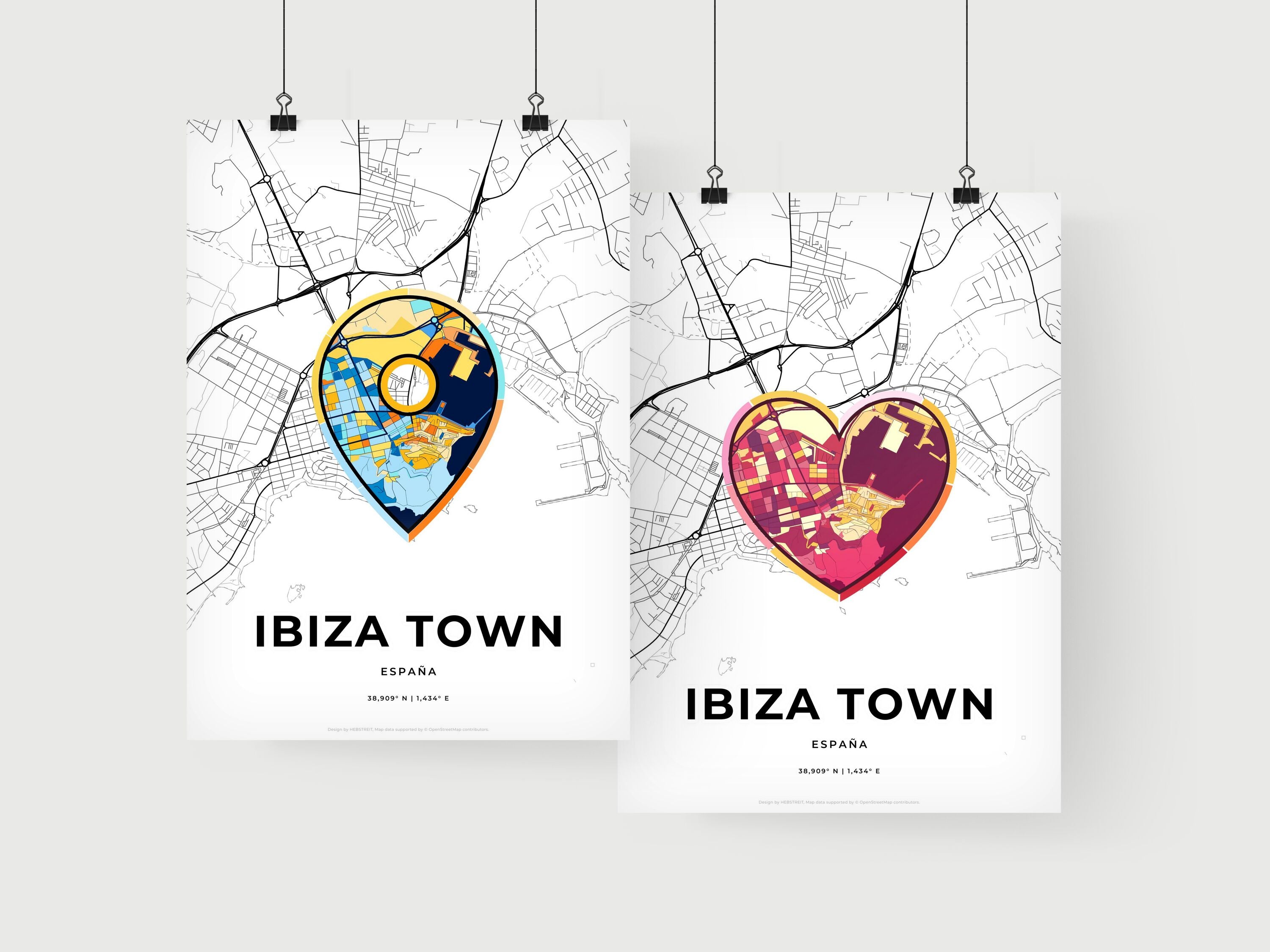 Art Map of Ibiza Town Spain, Minimal Art Map With A Colorful Icon ...