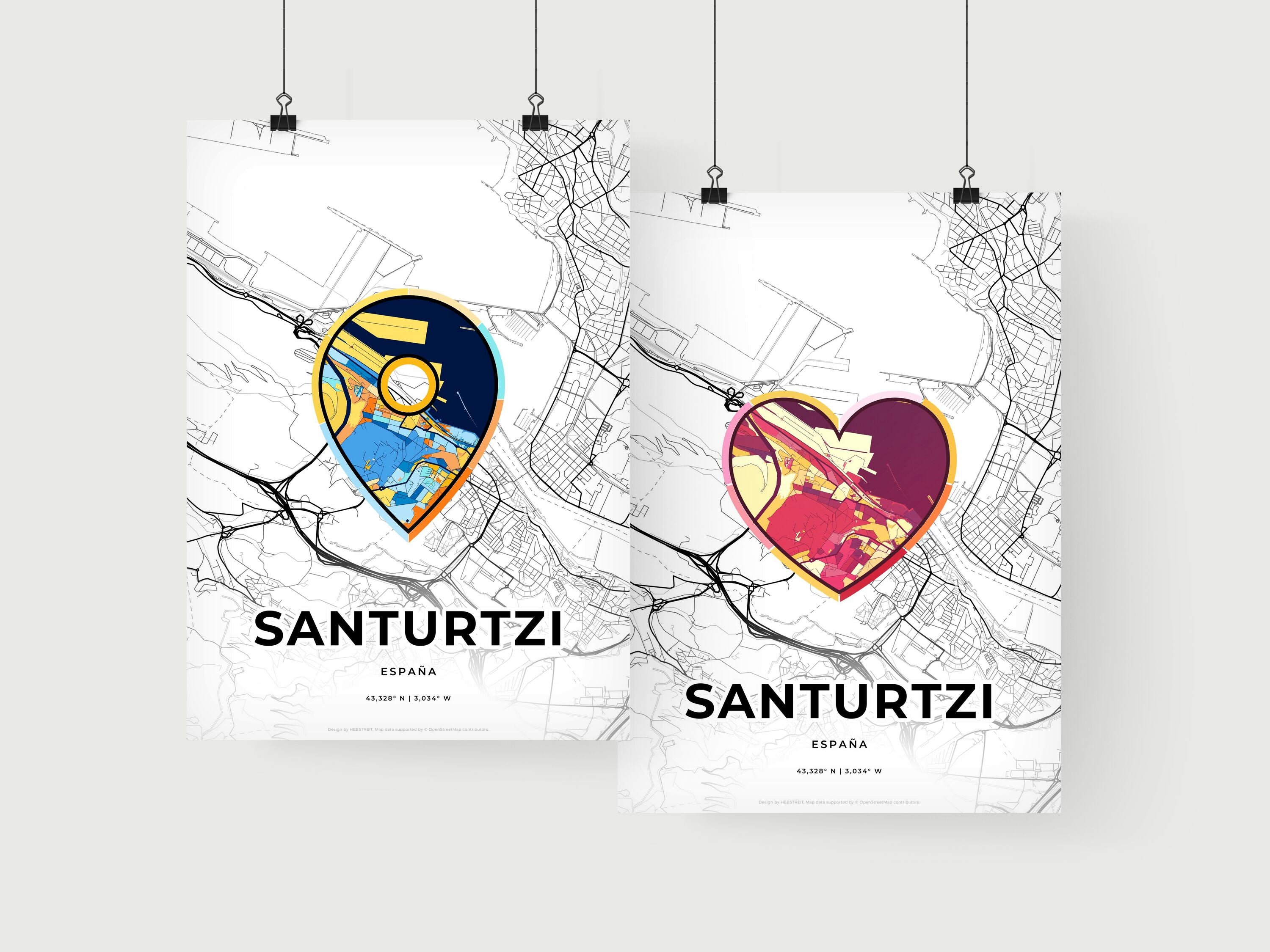 Art Map of Santurtzi Spain, Minimal Art Map With A Colorful Icon ...