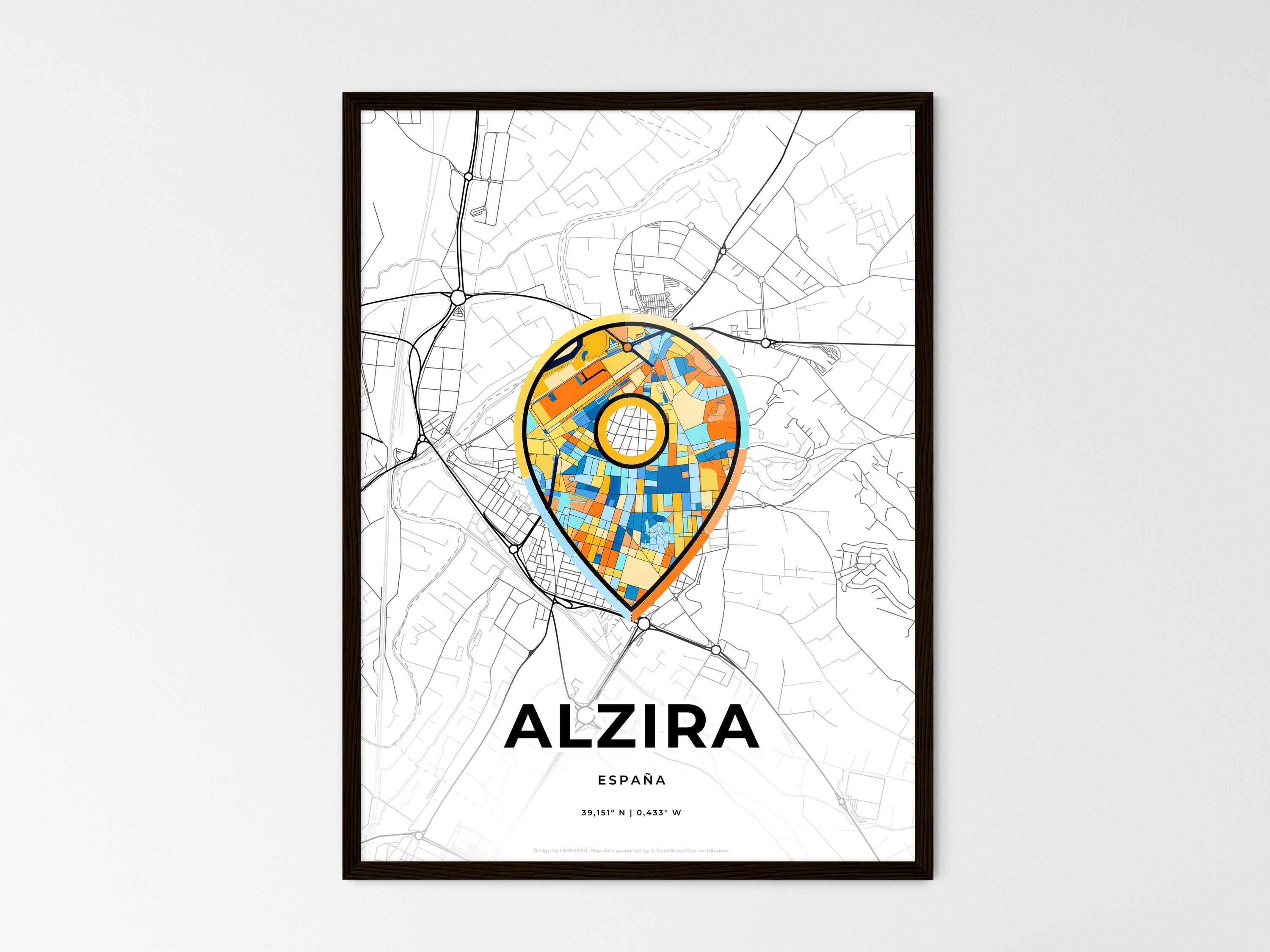 ALZIRA SPAIN minimal art map with a colorful icon. Creative city map ...