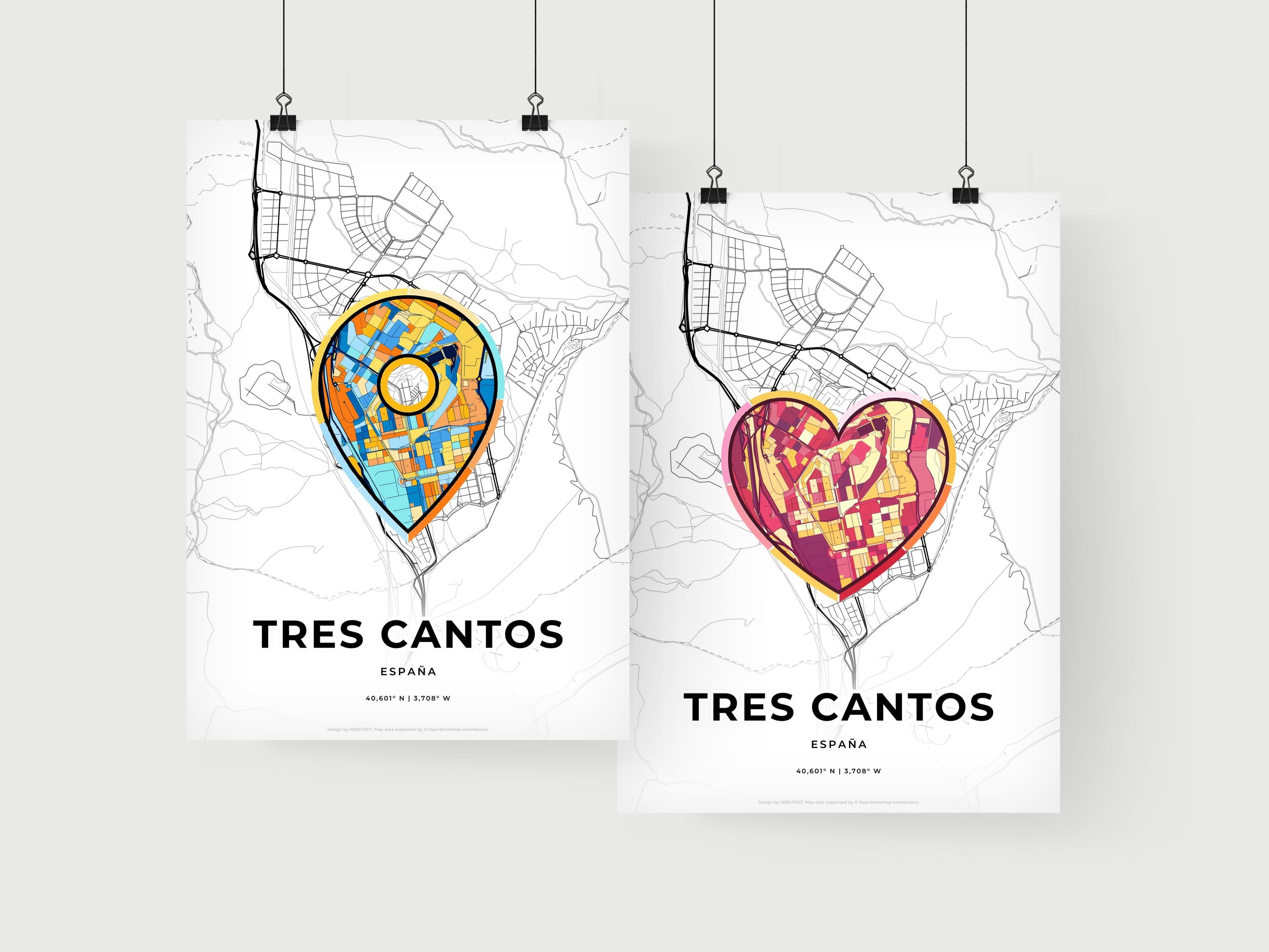 Tres Cantos Spain, Minimal Art Map With A Colorful Icon – HEBSTREIT