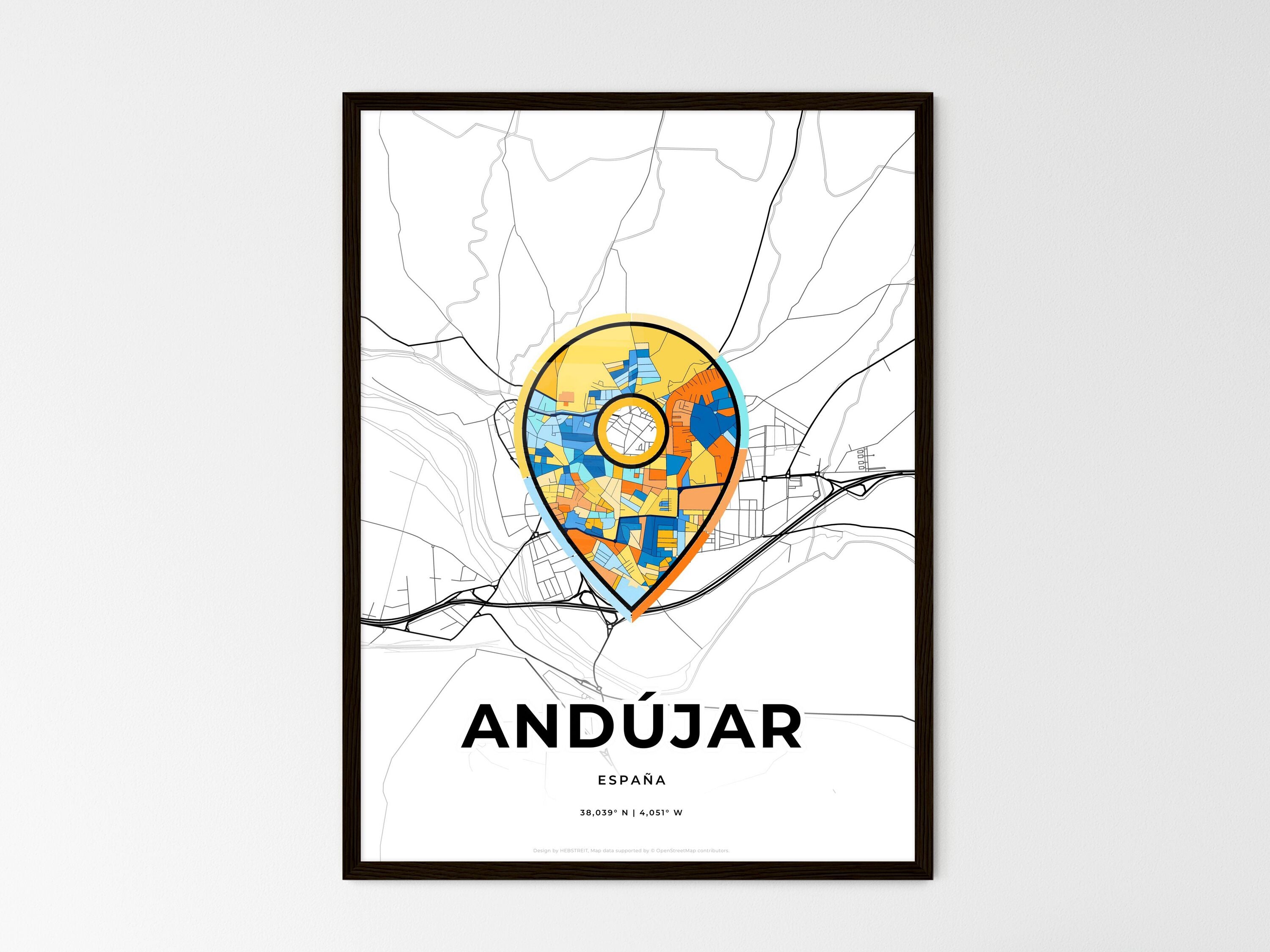 ANDÚJAR SPAIN minimal art map with a colorful icon. Creative city map ...