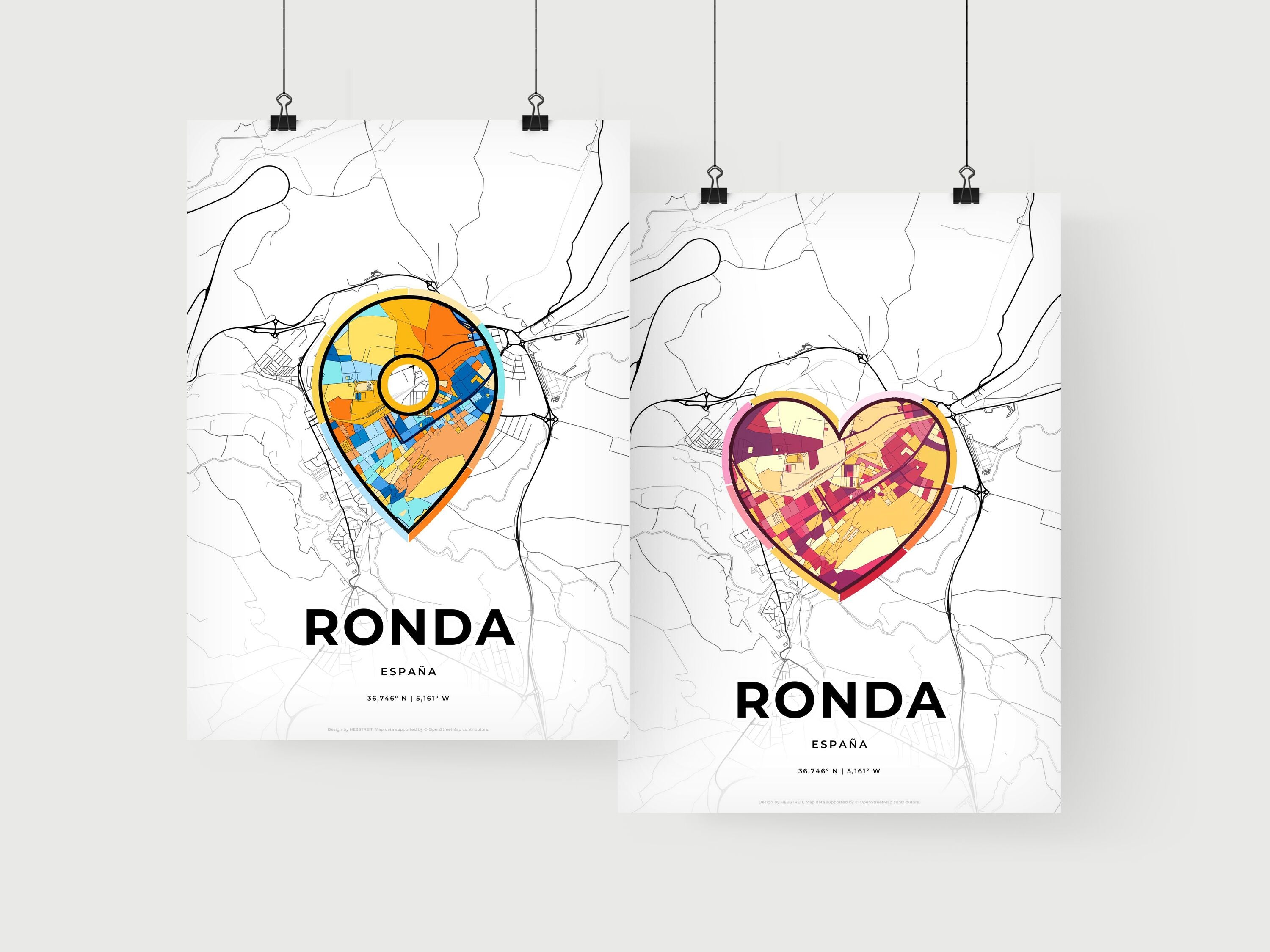 RONDA SPAIN minimal art map with a colorful icon. Creative city map ...