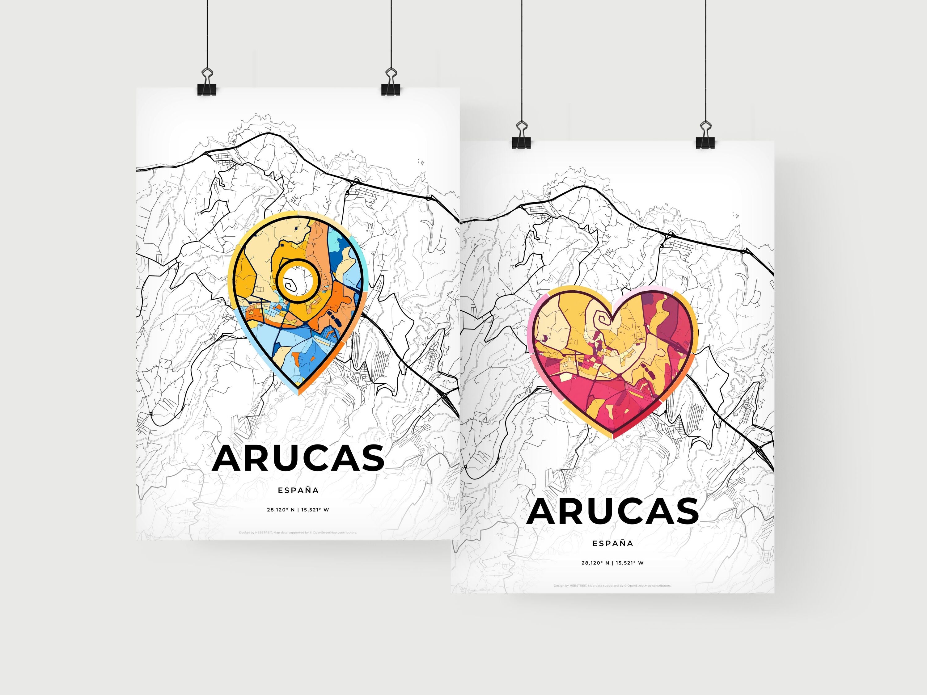 Arucas Spain, Minimal Art Map With A Colorful Icon – HEBSTREIT
