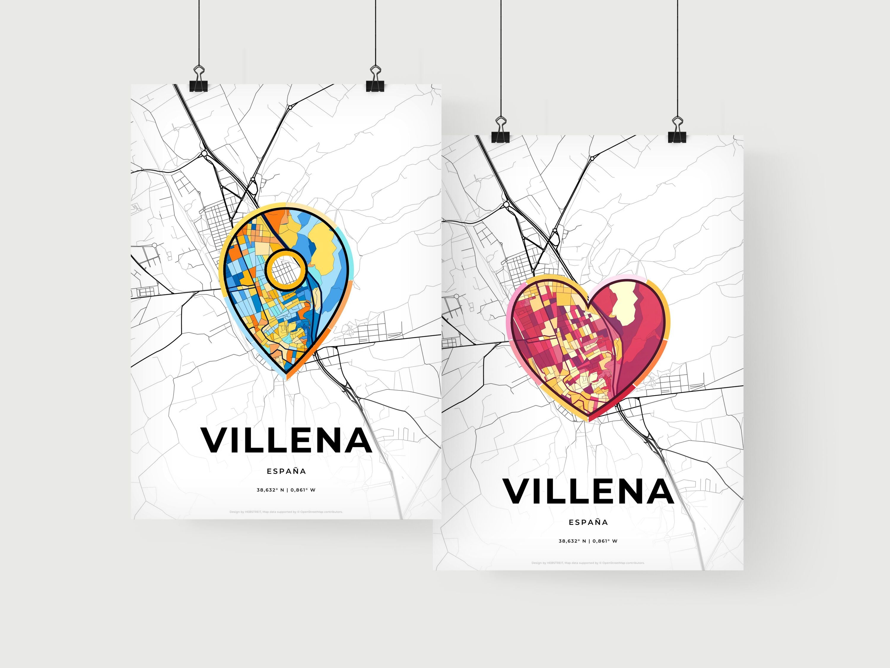 Art Map of Villena Spain, Minimal Art Map With A Colorful Icon – HEBSTREIT
