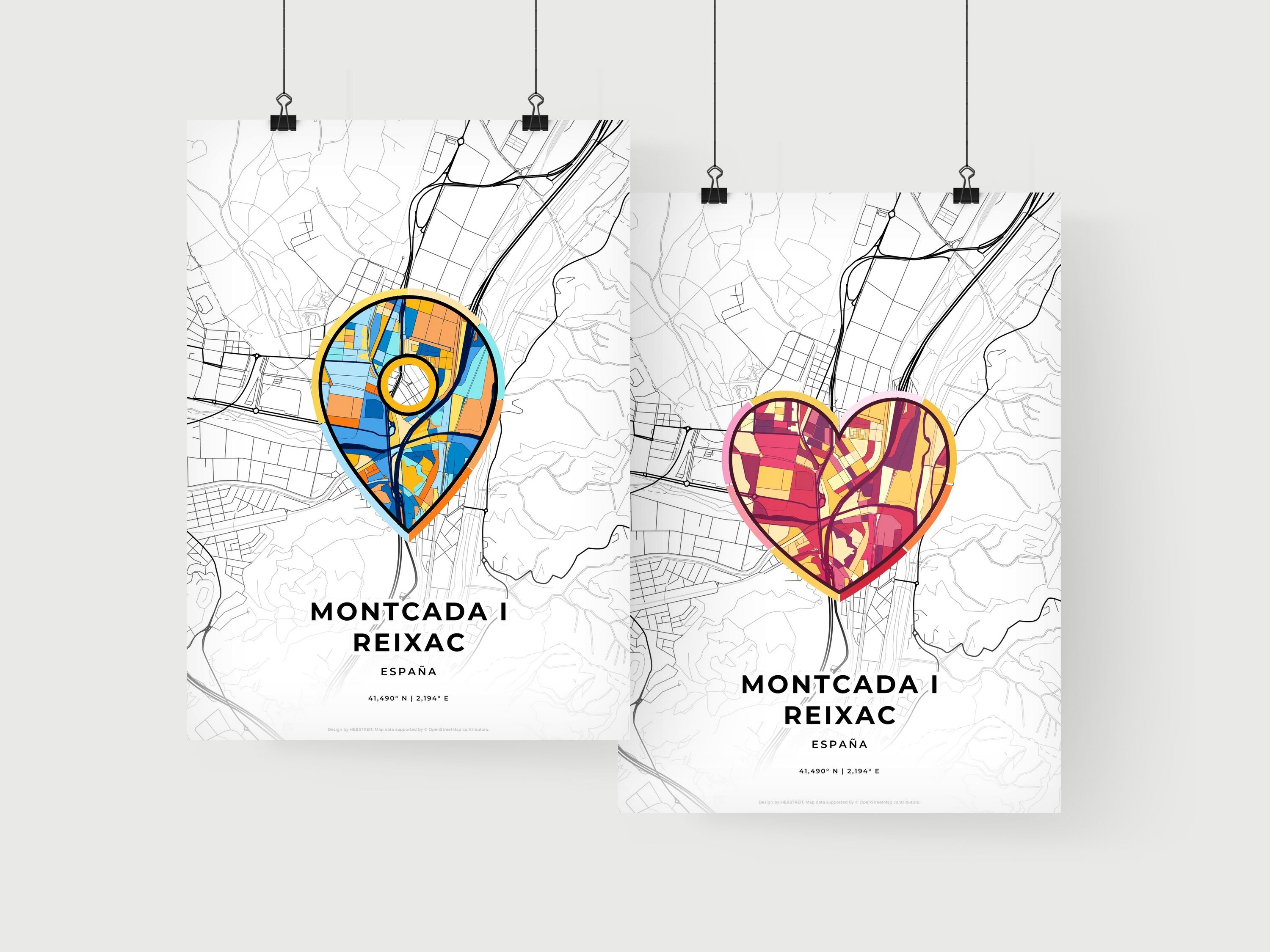 Art Map of Montcada I Reixac Spain, Minimal Art Map With A Colorful ...