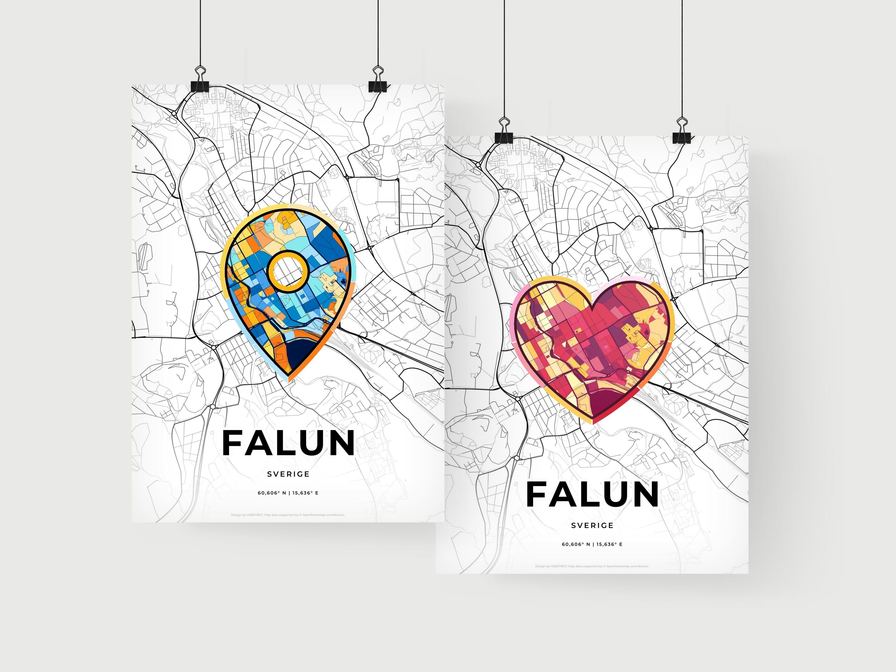 Falun Sweden, Minimal Art Map With A Colorful Icon – HEBSTREIT