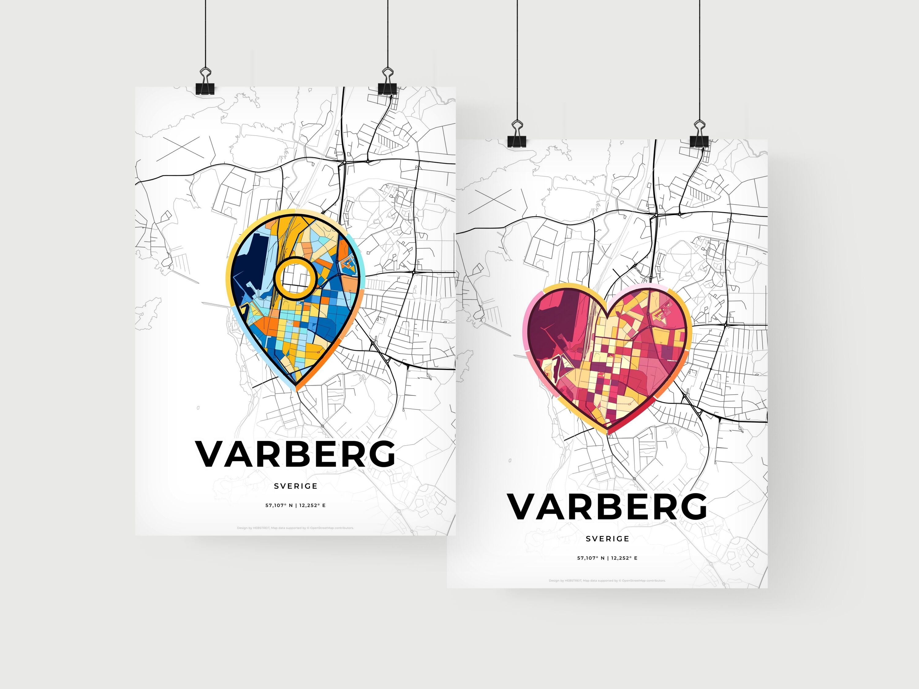 Art Map of Varberg Sweden, Minimal Art Map With A Colorful Icon – HEBSTREIT