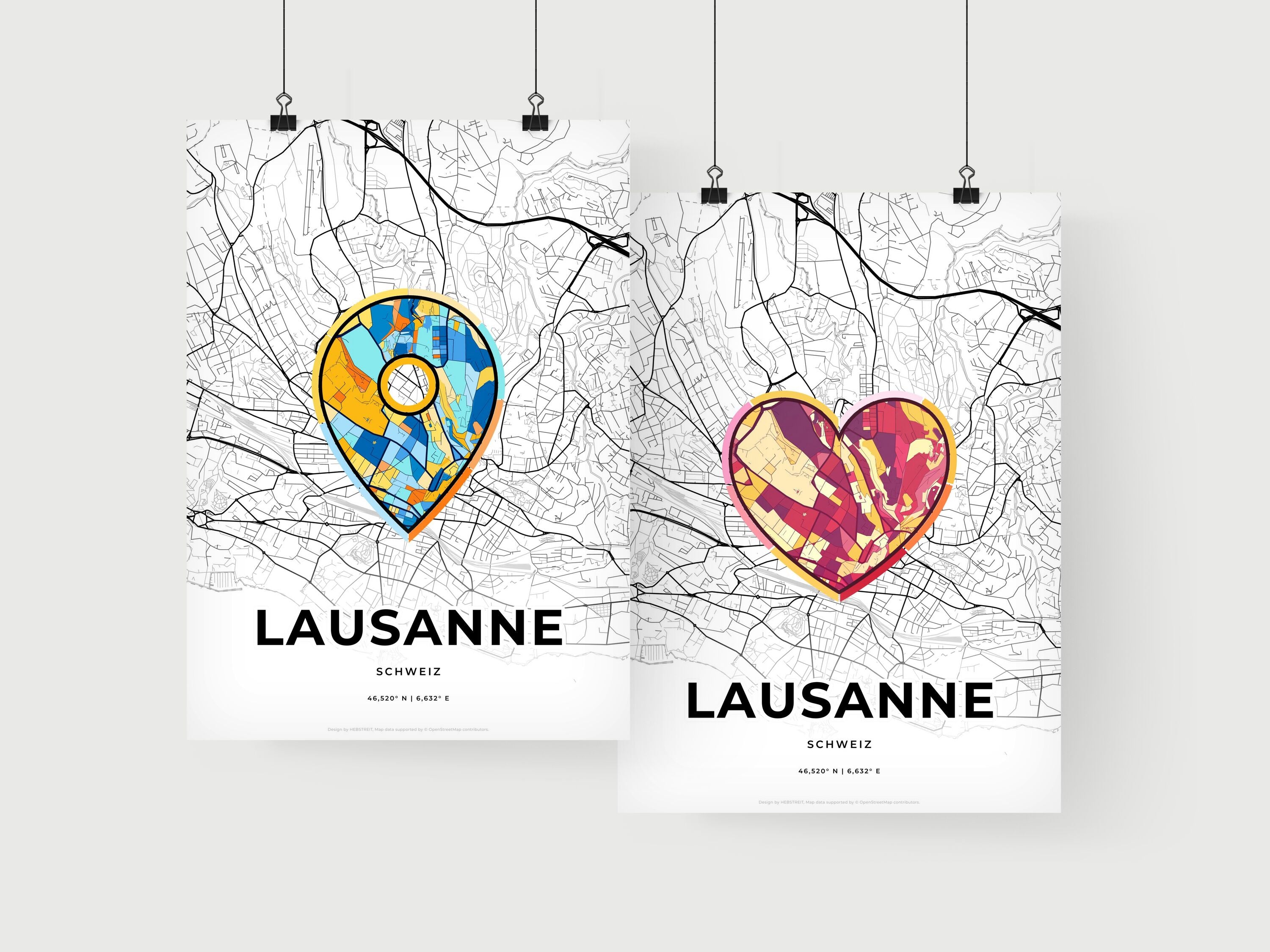 LAUSANNE SWITZERLAND minimal art map with a colorful icon. Creative ...