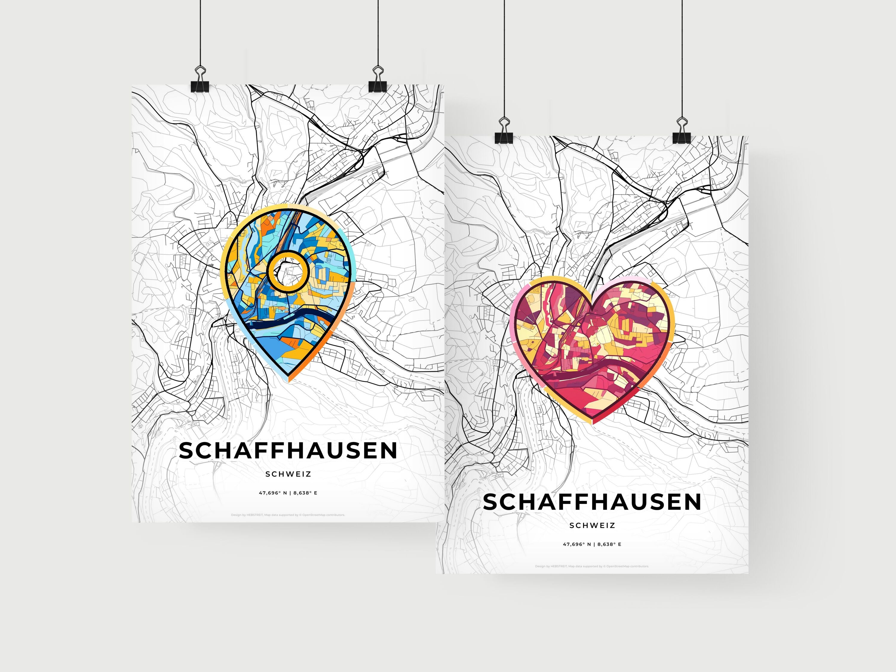 Schaffhausen Switzerland, Minimal Art Map With A Colorful Icon – HEBSTREIT