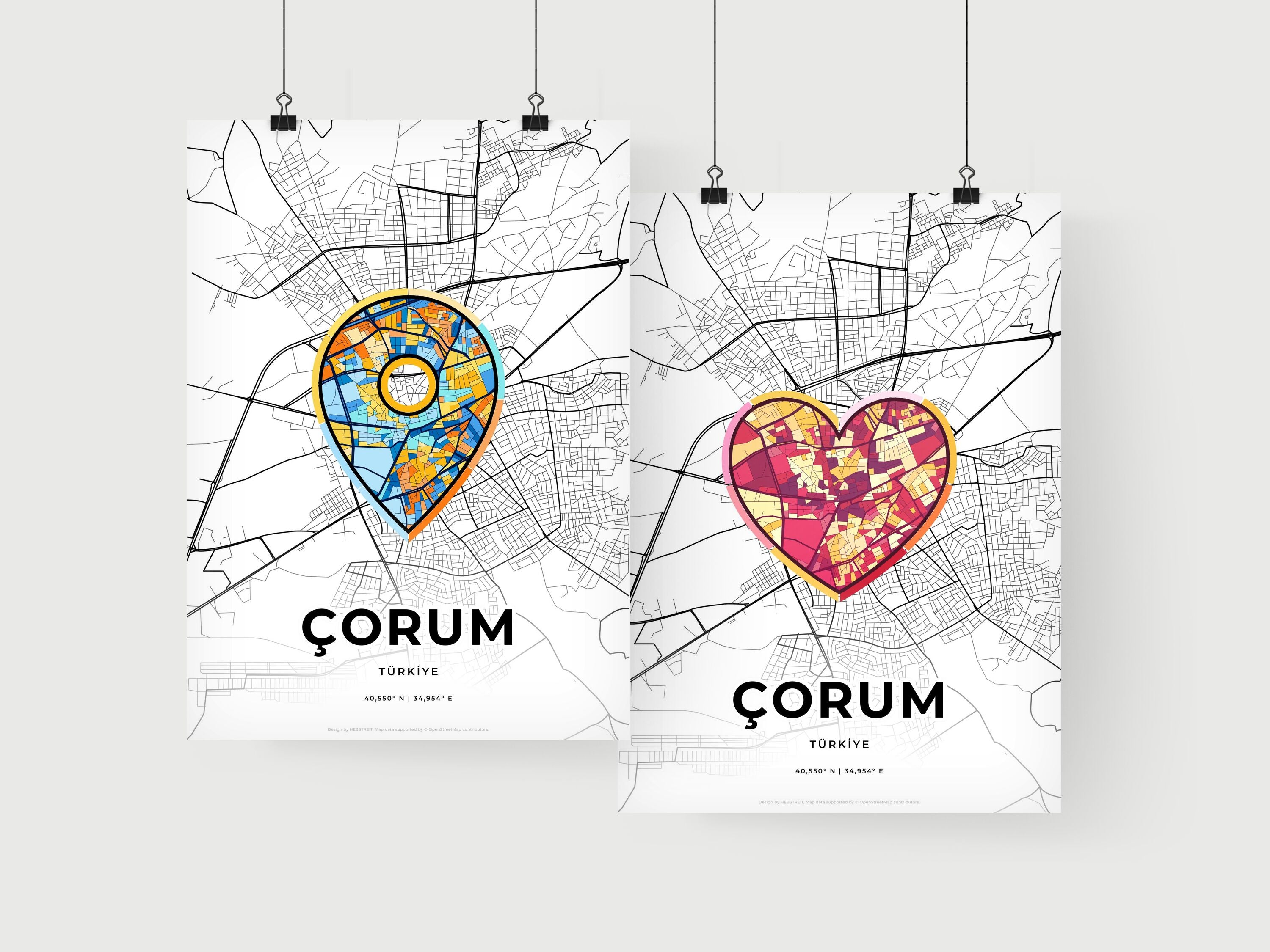 ÇORUM TURKEY minimal art map with a colorful icon. Creative city map ...