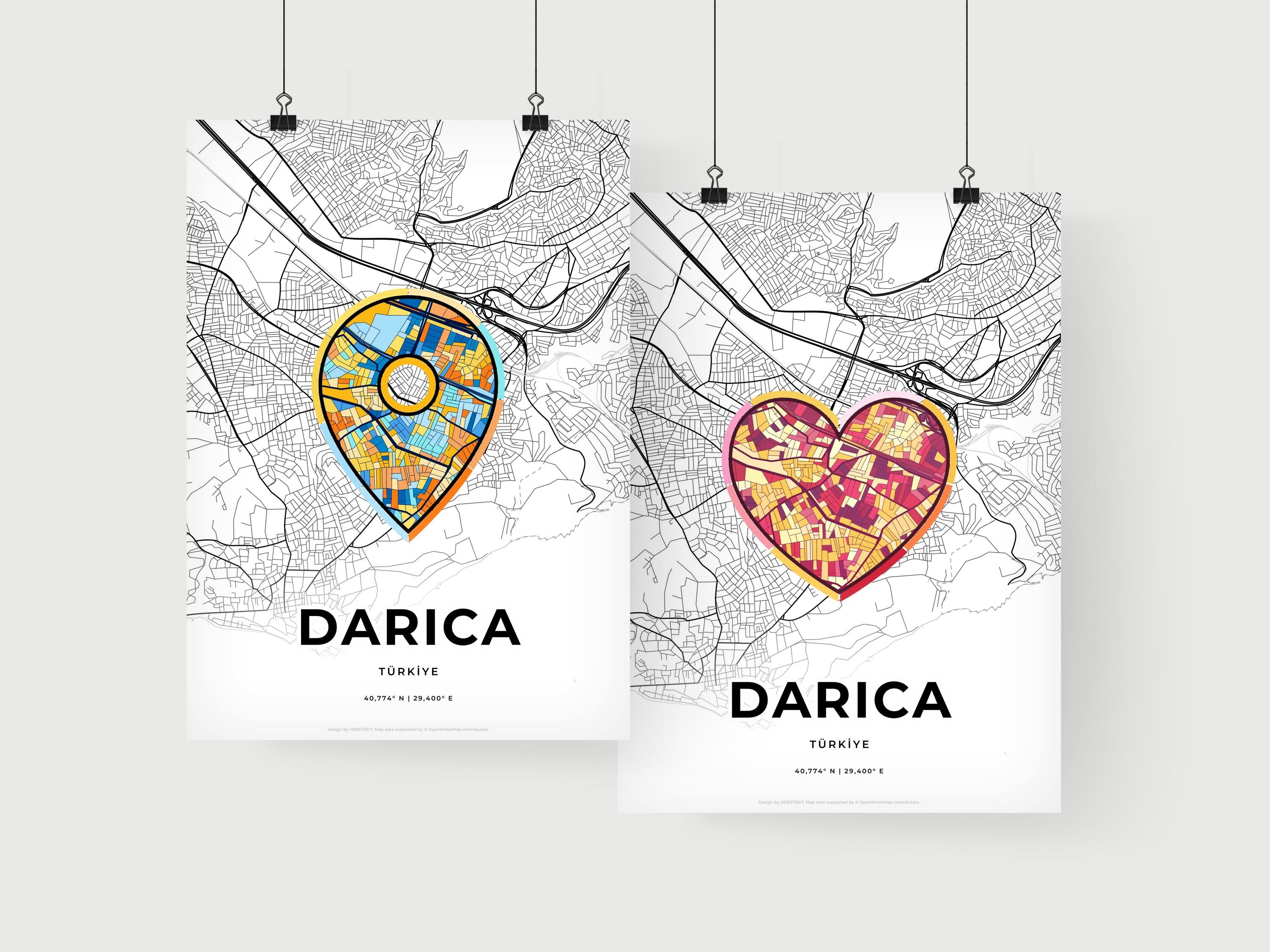 Art Map of Darica Turkey, Minimal Art Map With A Colorful Icon – HEBSTREIT