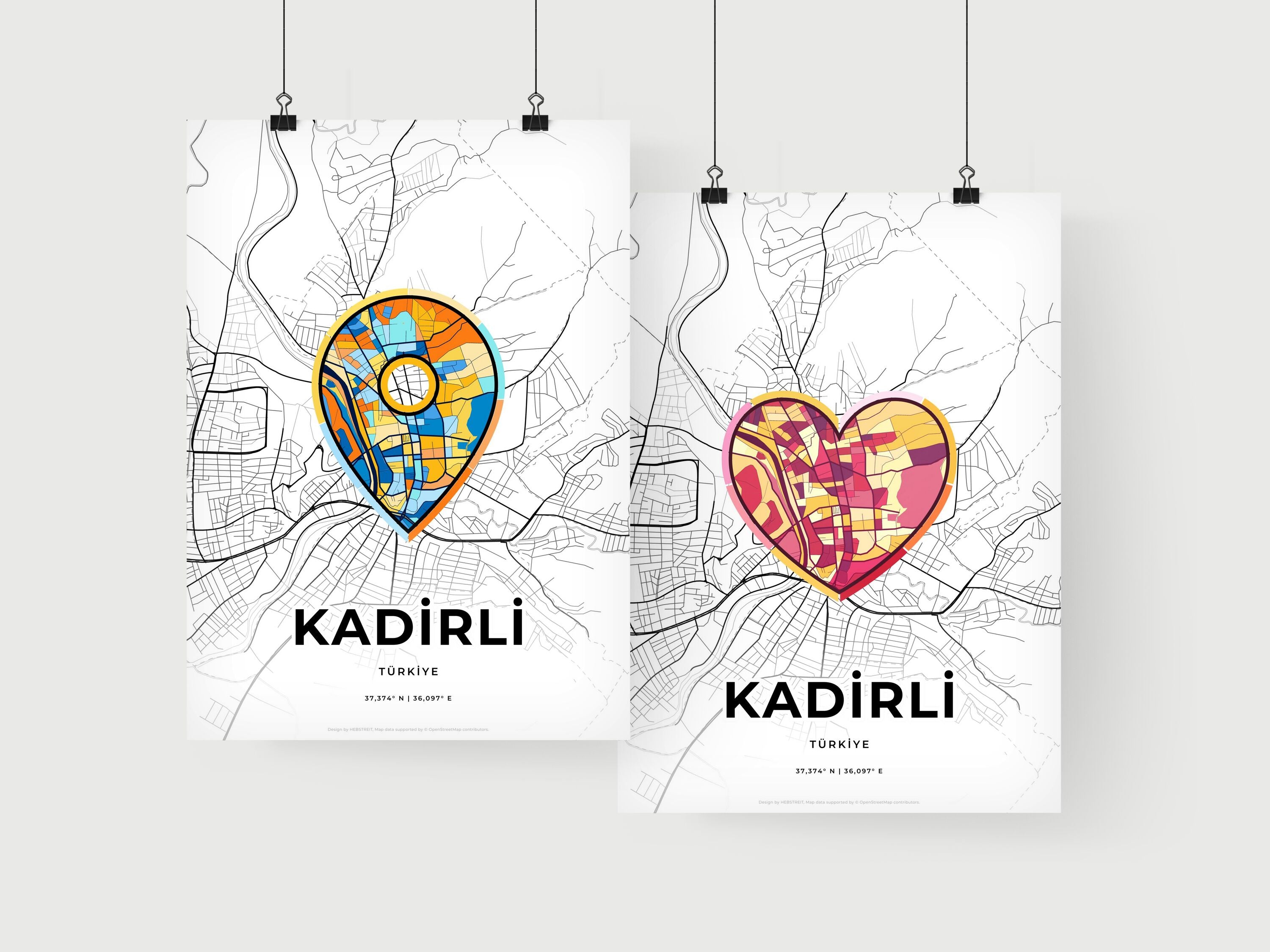 Art Map of Kadirli Turkey, Minimal Art Map With A Colorful Icon – HEBSTREIT