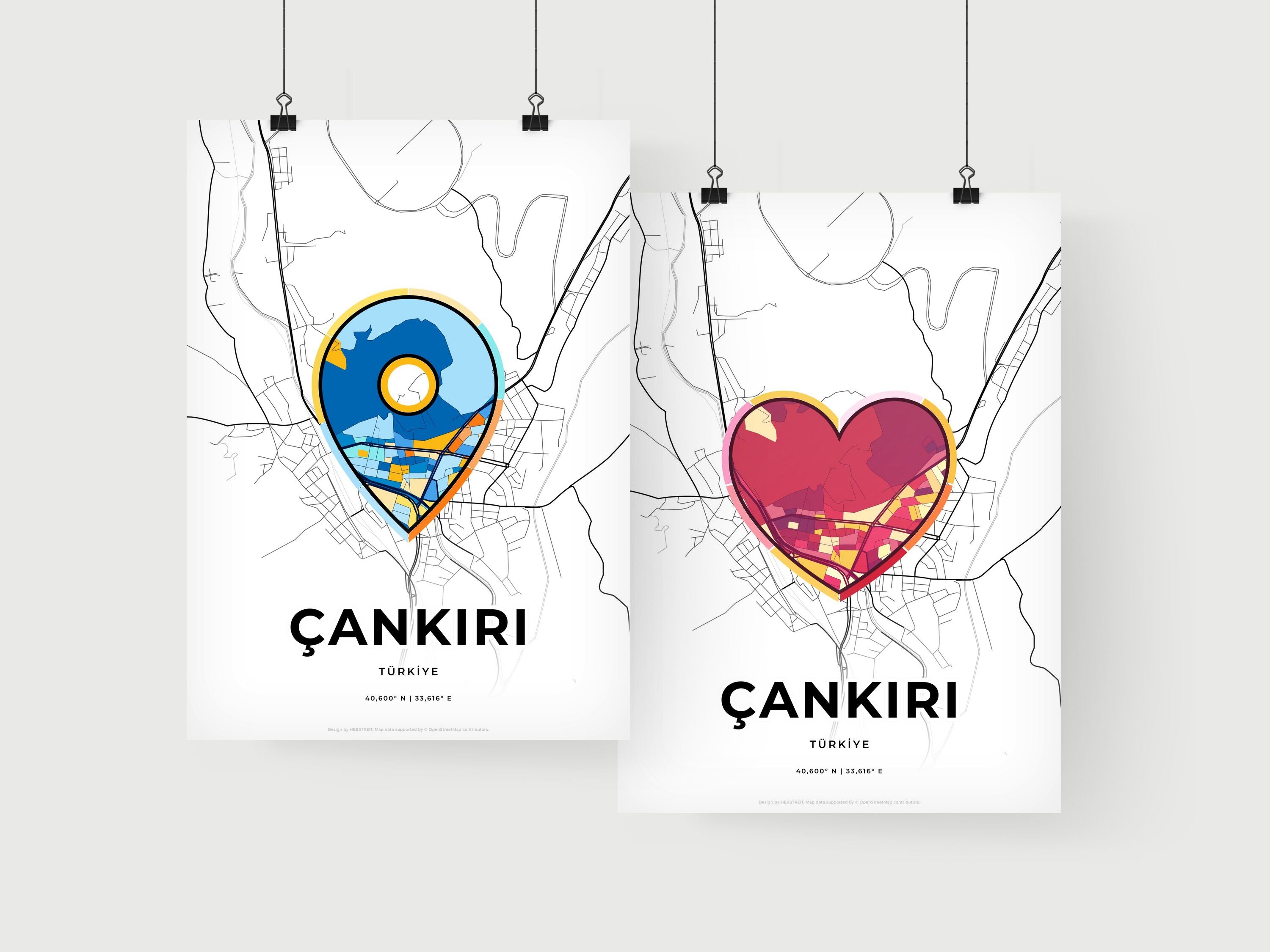 ÇANKIRI TURKEY minimal art map with a colorful icon. Creative city map ...