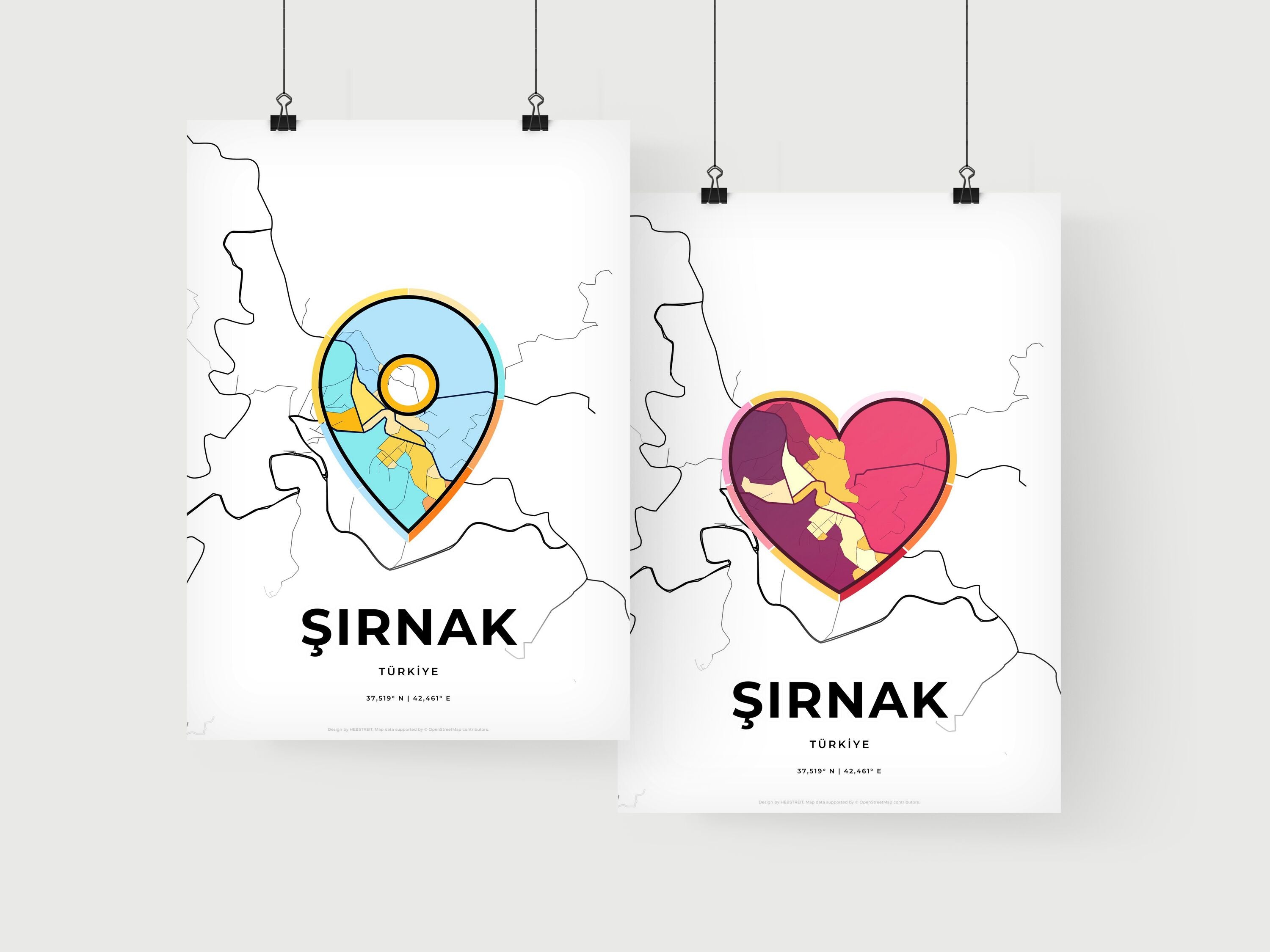 ŞIRNAK TURKEY minimal art map with a colorful icon. Creative city map ...
