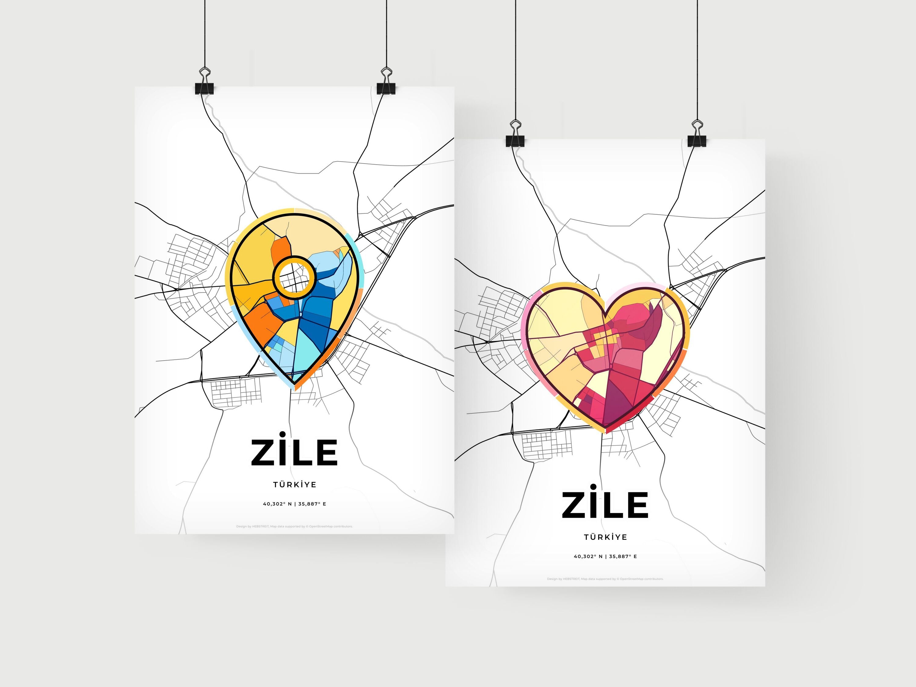 Art Map of Zile Turkey, Minimal Art Map With A Colorful Icon – HEBSTREIT